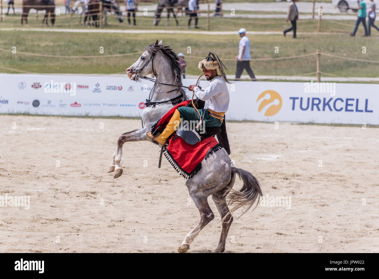 Unidentified medieval archer in costumes of ancient Turkish troops and ...