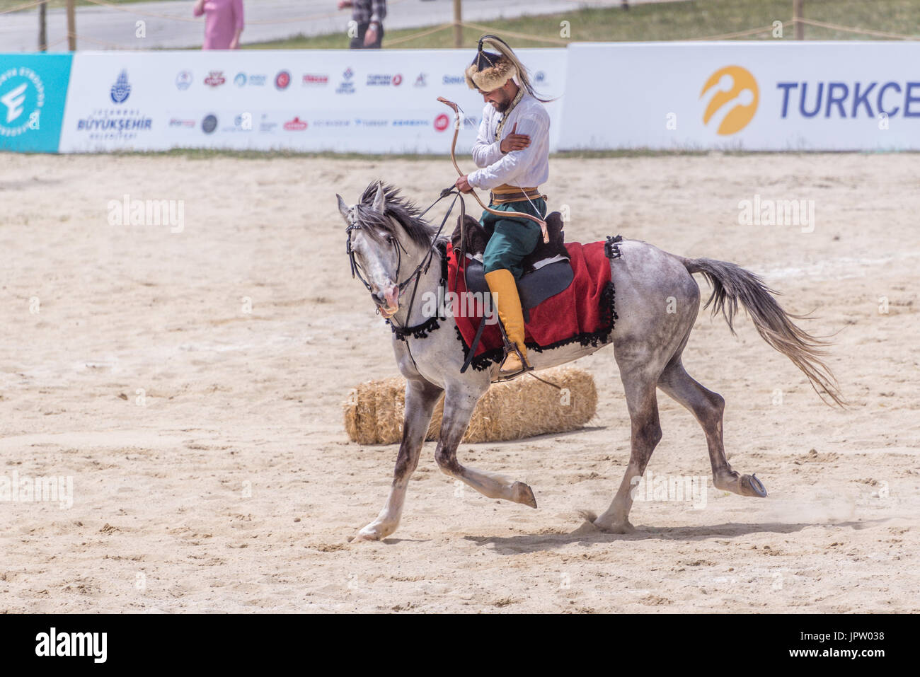 Unidentified medieval archer in costumes of ancient Turkish troops and ...