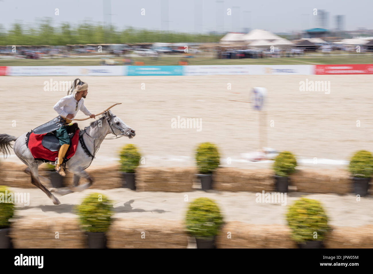 Unidentified medieval archer in costumes of ancient Turkish troops and ...