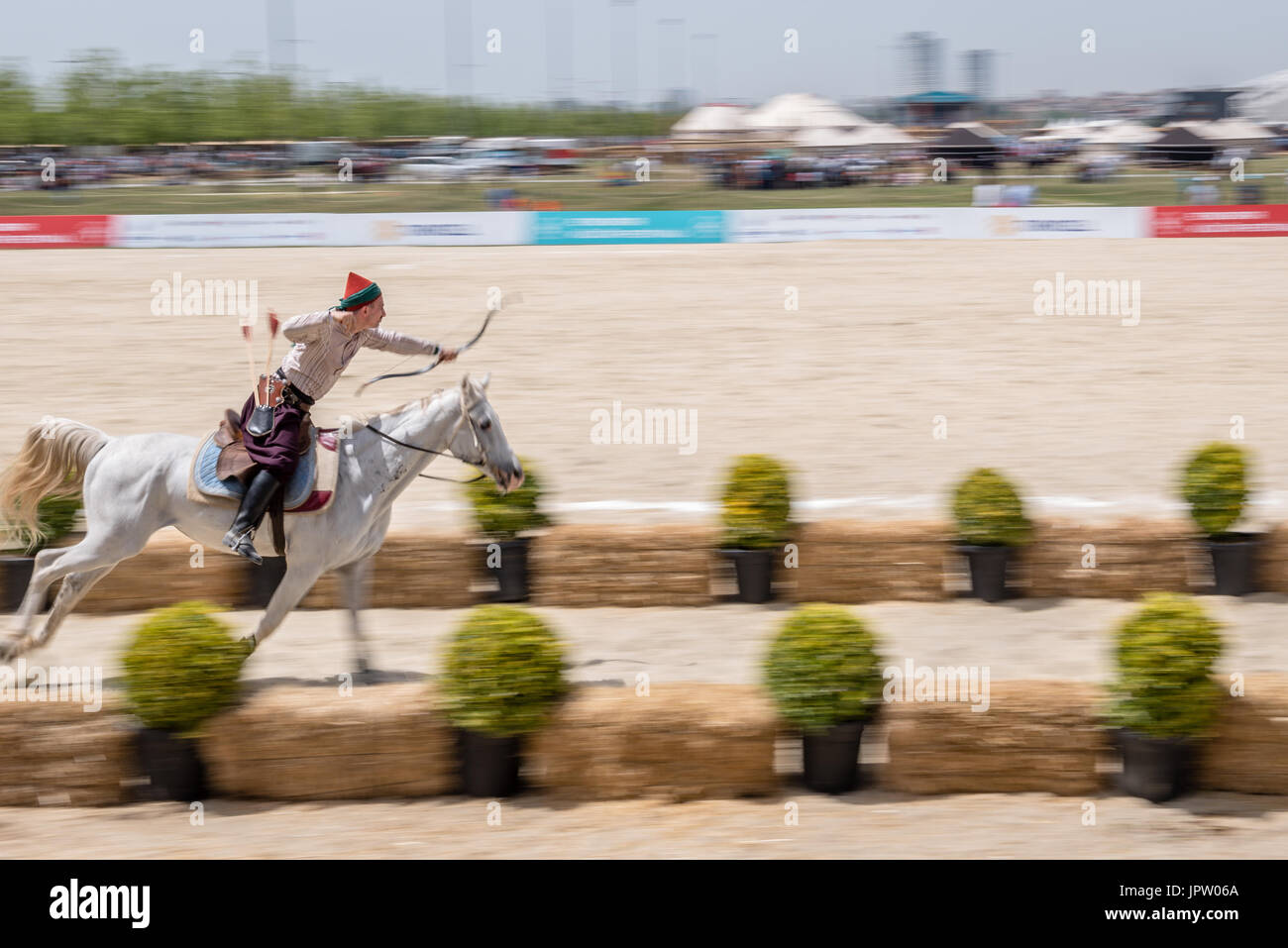 Unidentified medieval archer in costumes of ancient Turkish troops and ...