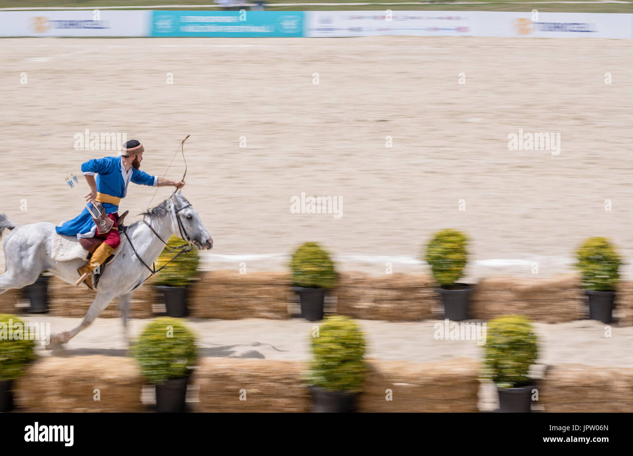 Unidentified medieval archer in costumes of ancient Turkish troops and ...
