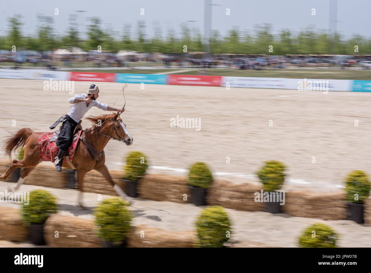 Unidentified medieval archer in costumes of ancient Turkish troops and ...