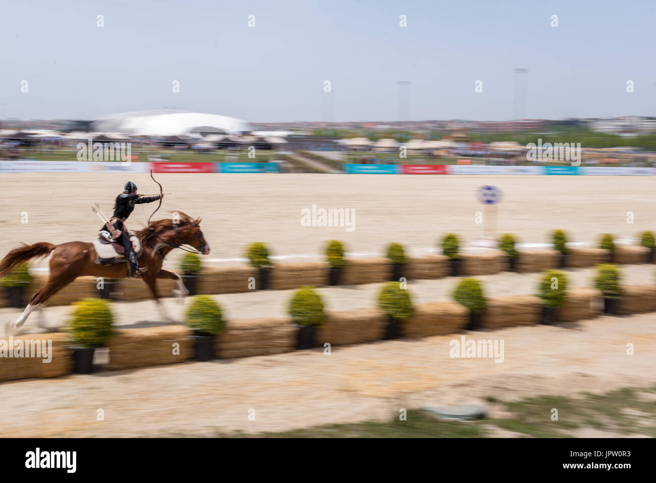 Unidentified medieval archer in costumes of ancient Turkish troops and ...