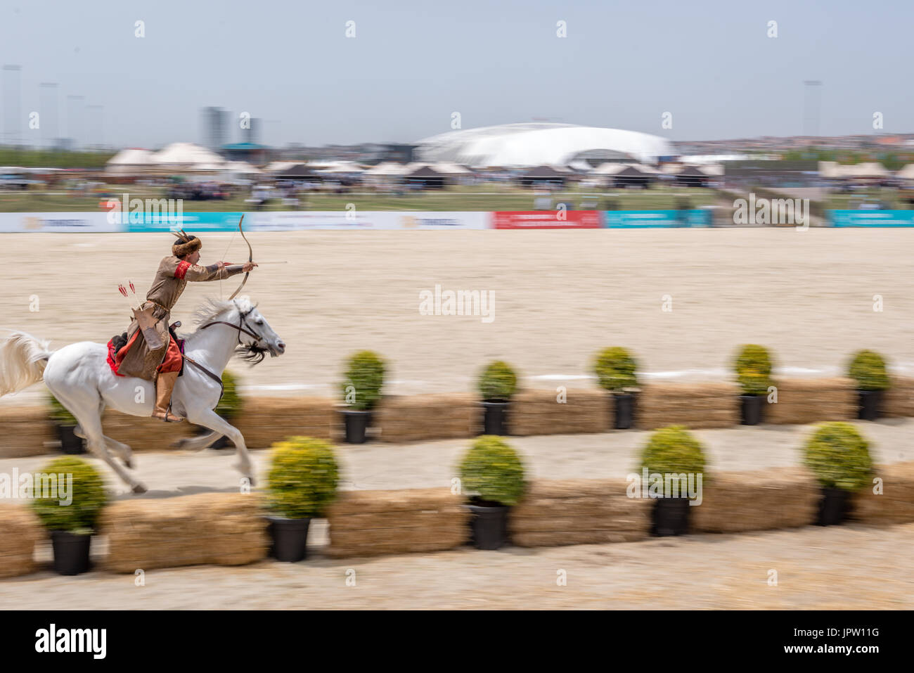 Unidentified medieval archer in costumes of ancient Turkish troops and ...