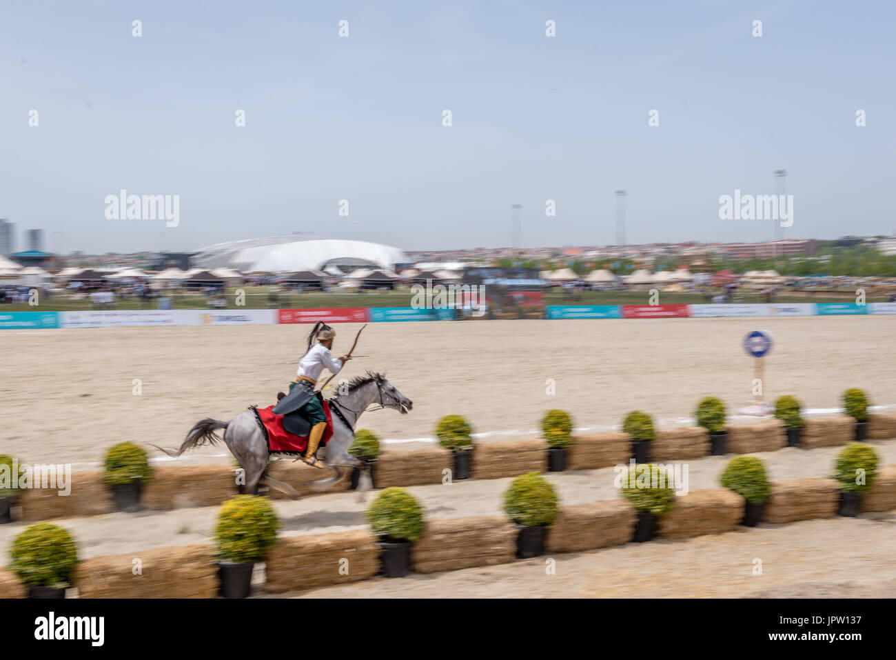 Unidentified medieval archer in costumes of ancient Turkish troops and ...