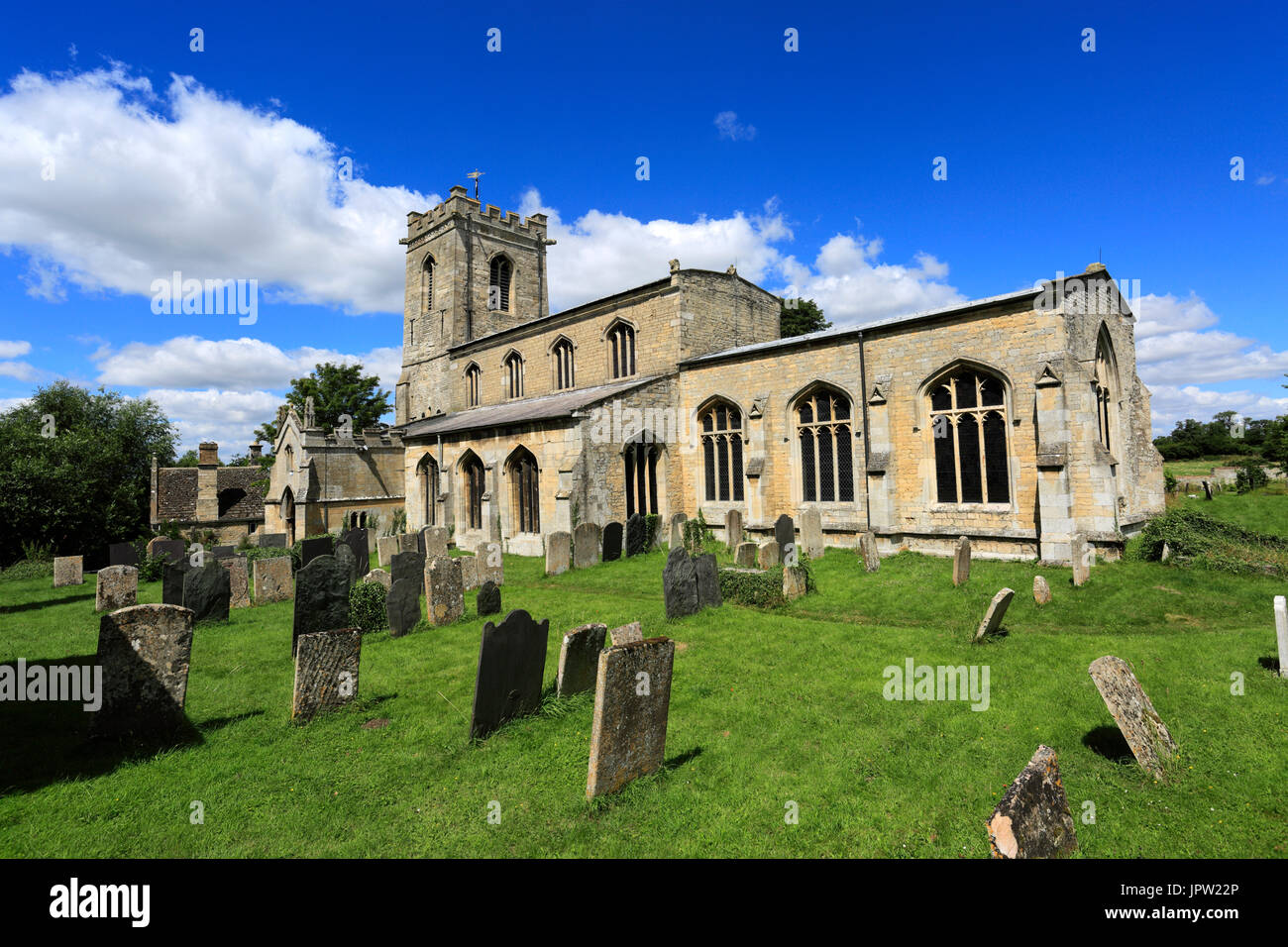 St Johns parish church, Corby Glen village green; Lincolnshire; England ...
