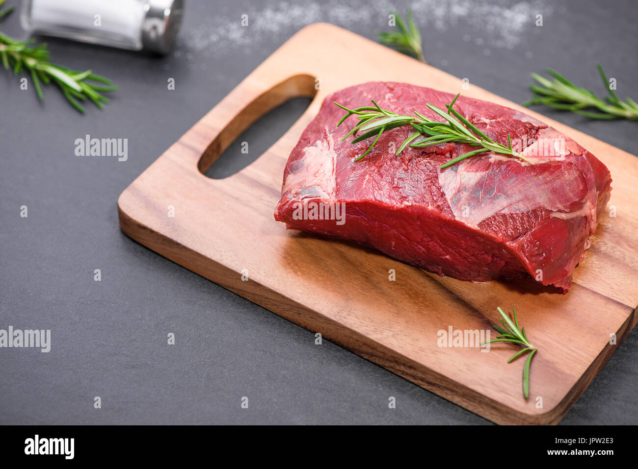 Raw beef cooking with ingredients. Top view with copy space Stock Photo ...