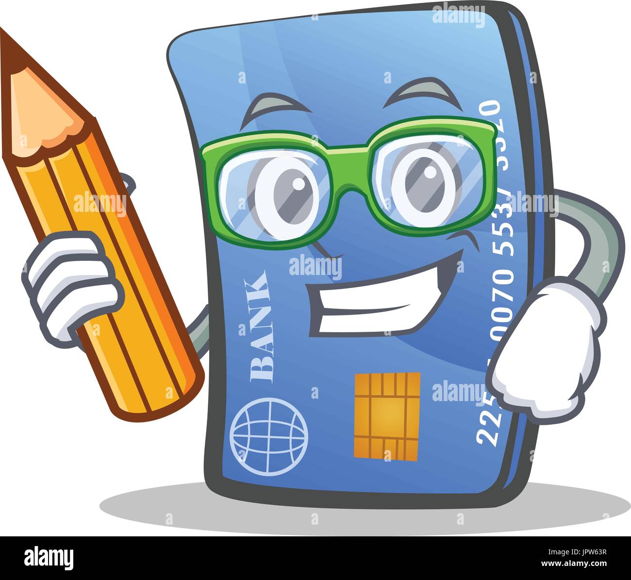 Student credit card character cartoon with pencil Stock Vector Image ...