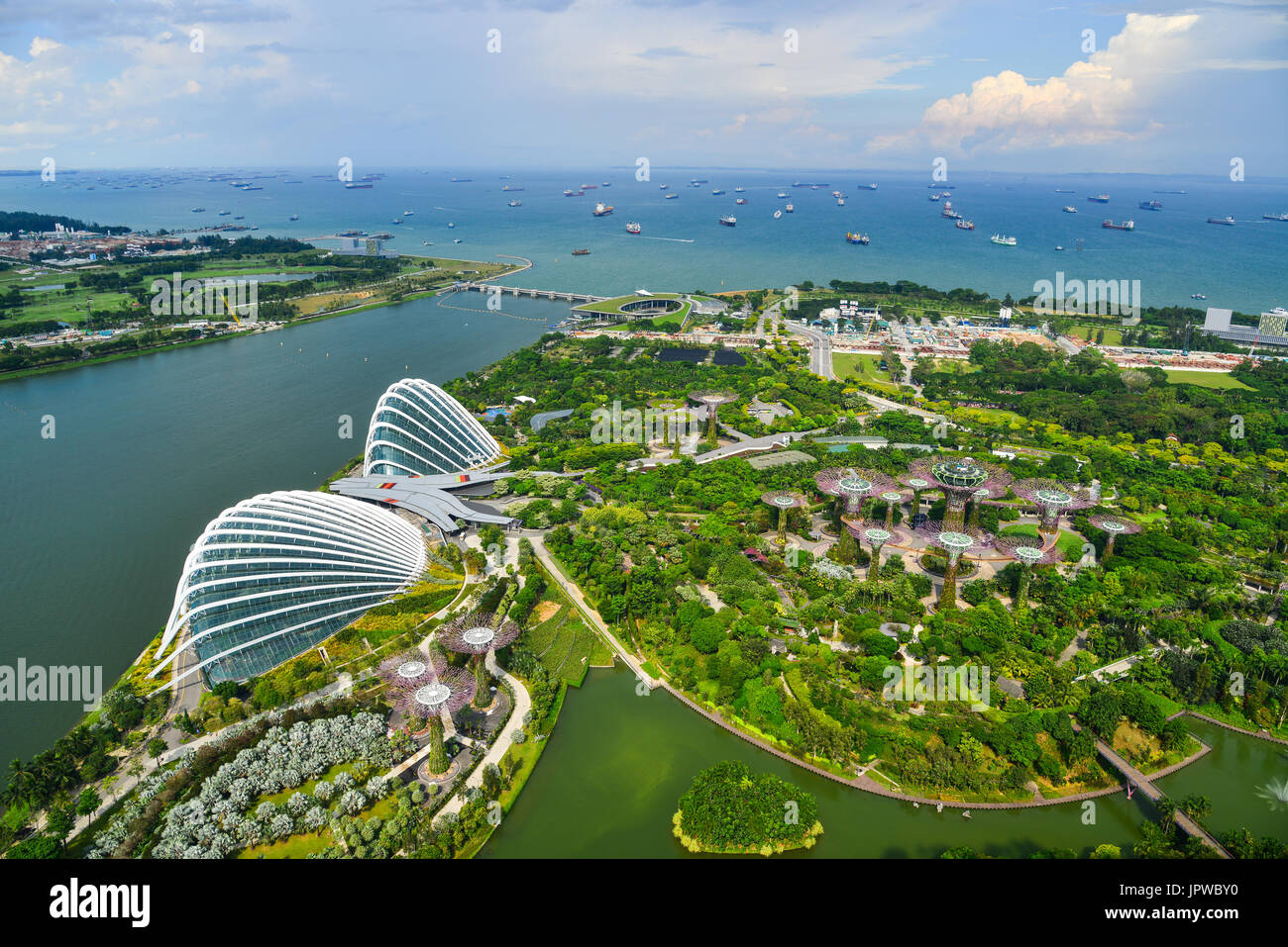 Singapore - Jun 13, 2017. Bird eyes view of Supertree Grove and Flower ...