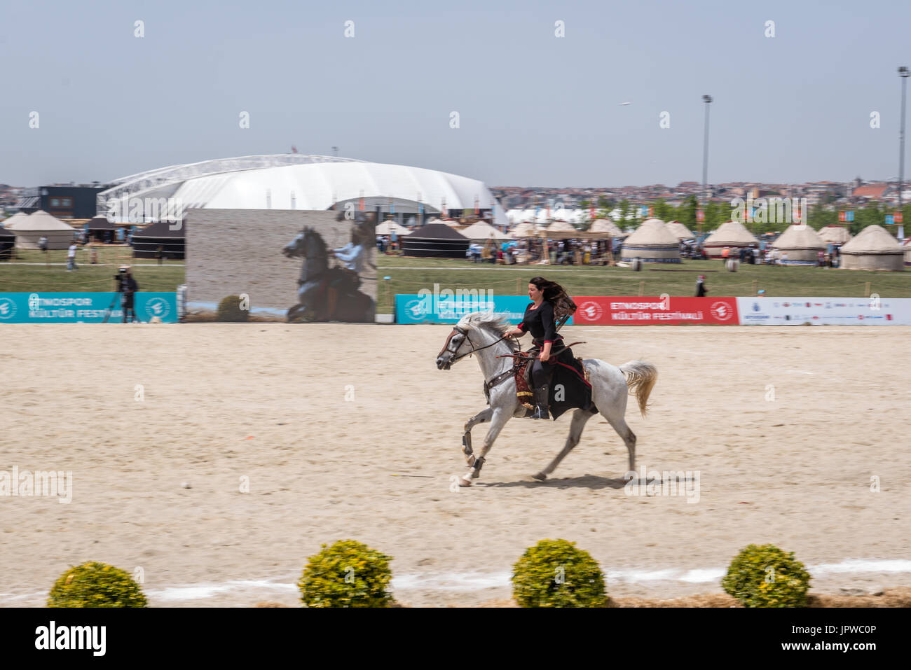 Unidentified medieval archer in costumes of ancient Turkish troops and ...