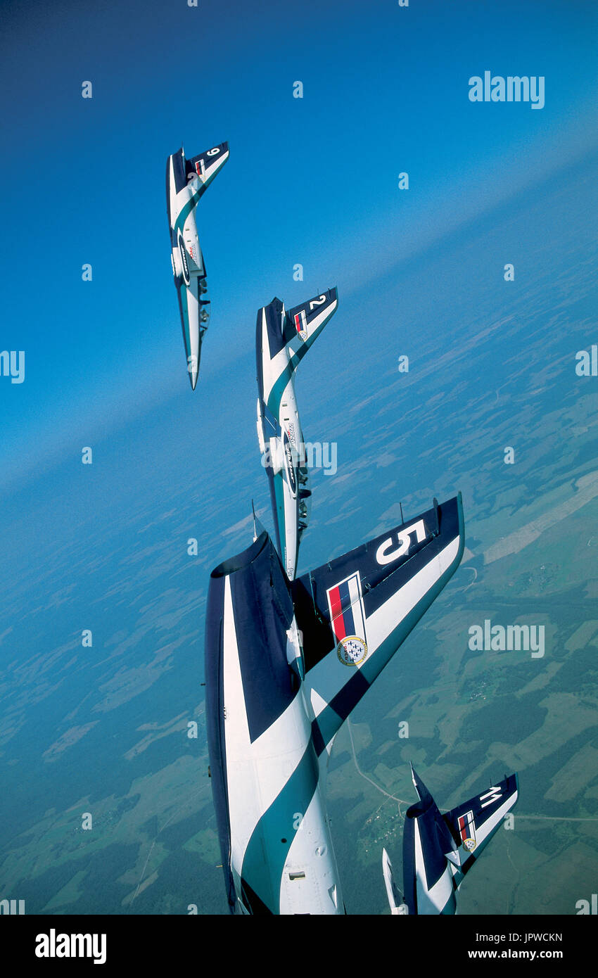 Team Rus, the Russian L-39 Albatross aerobatic formation team in a ...