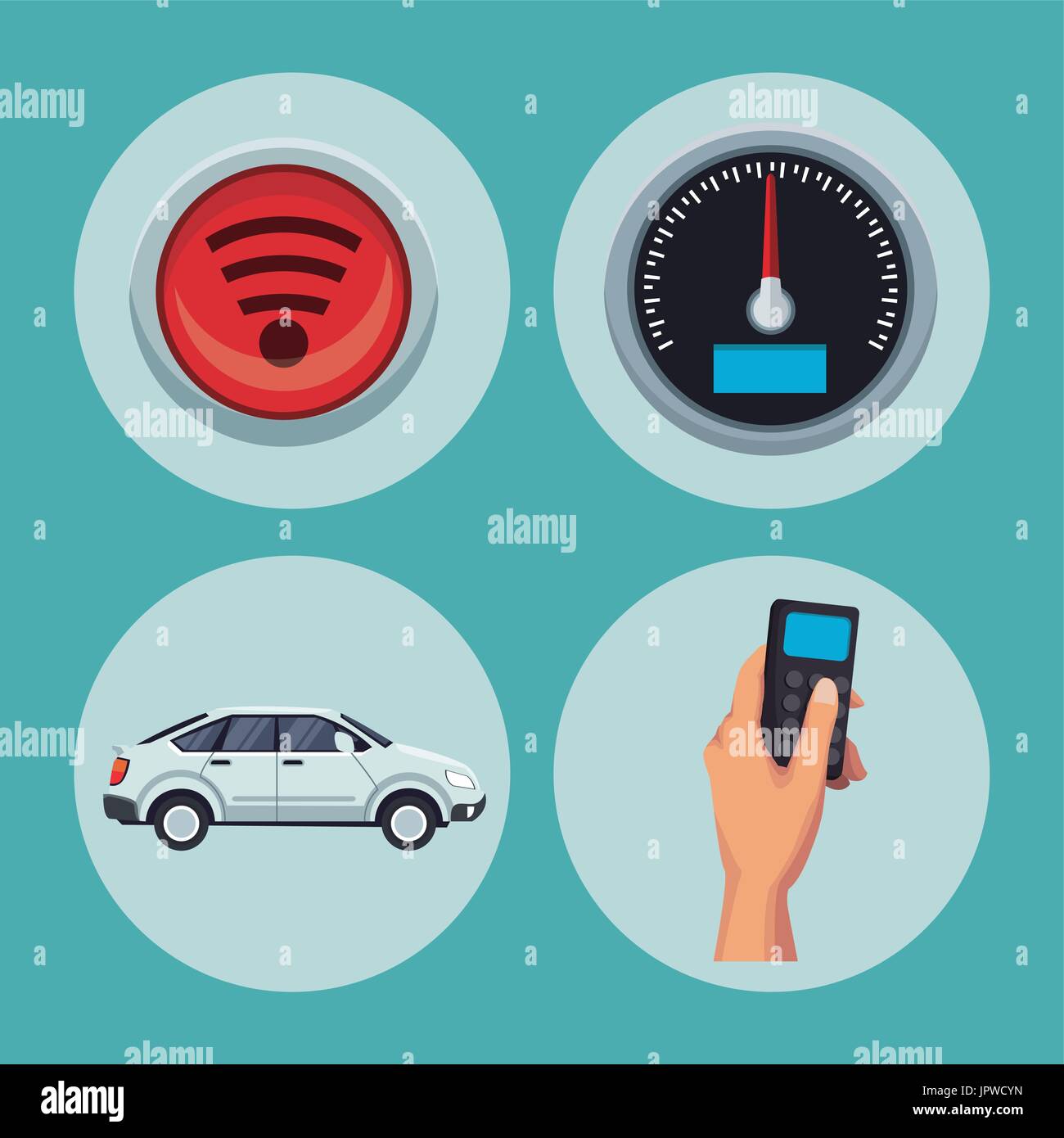 color background of circular frame set with car satellite search and ...