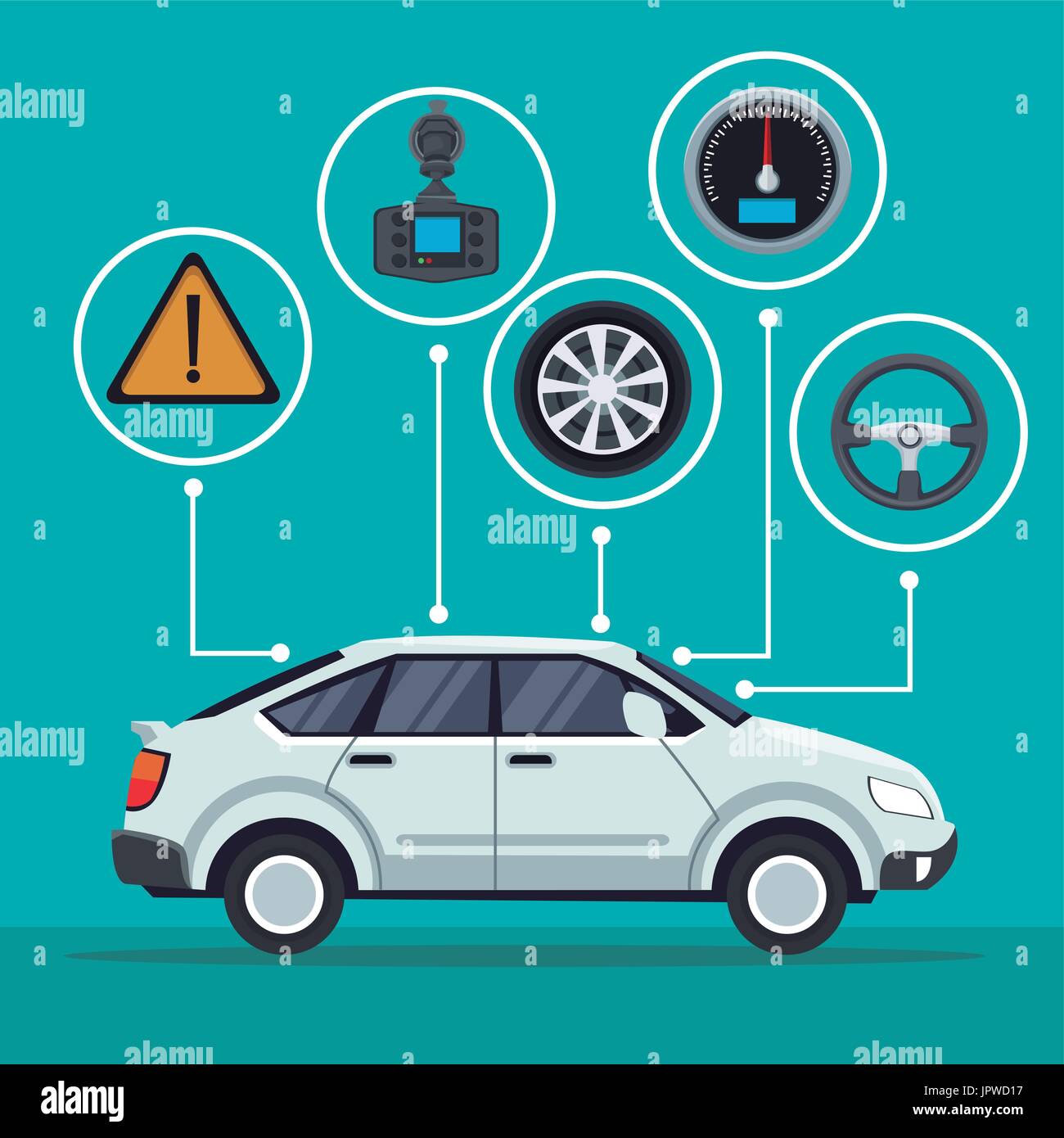 color background of white modern car vehicle with icons internal ...