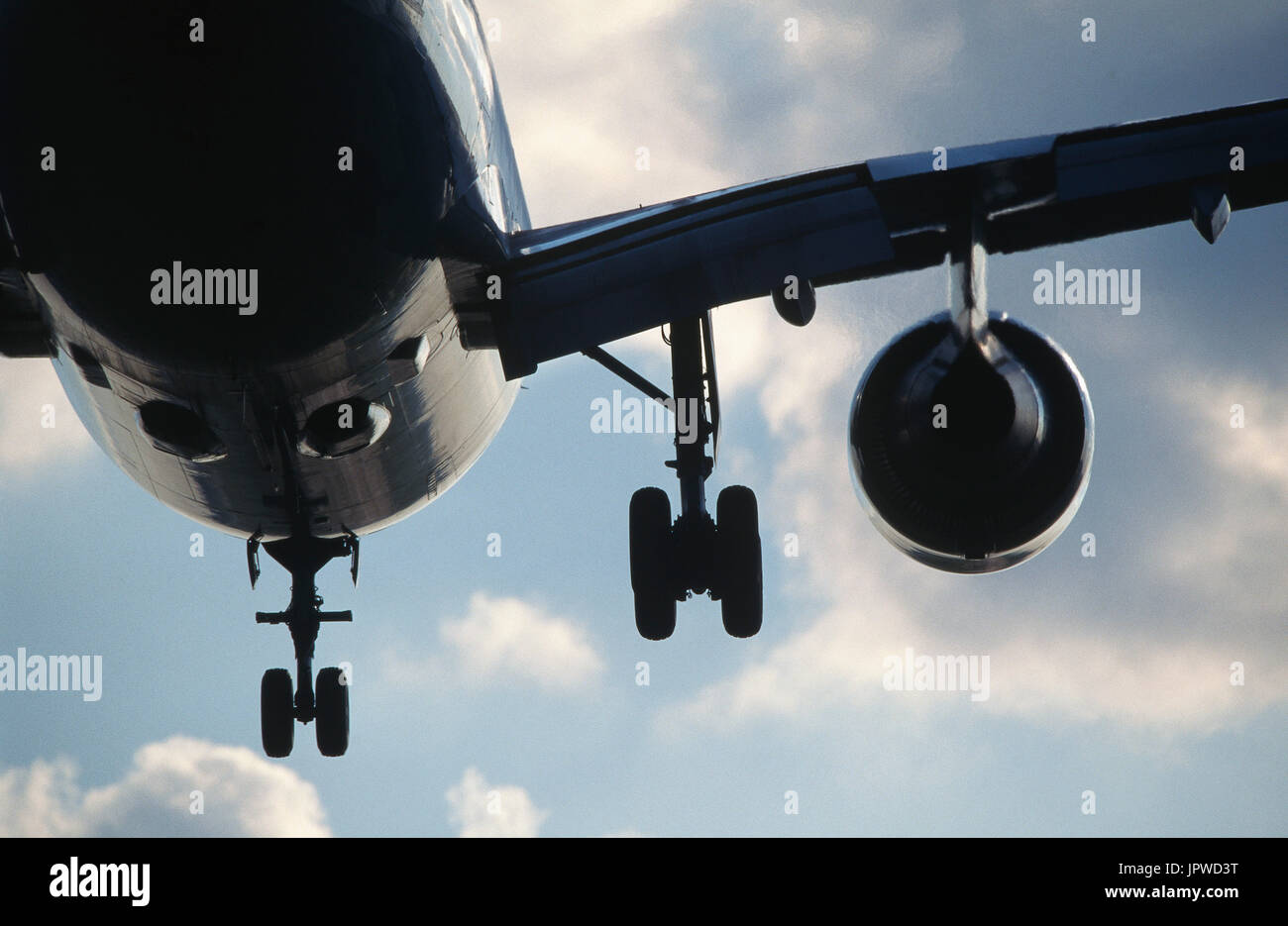nosewheel and mainwheel undercarriage and P&W4000 jet-engine of an ...