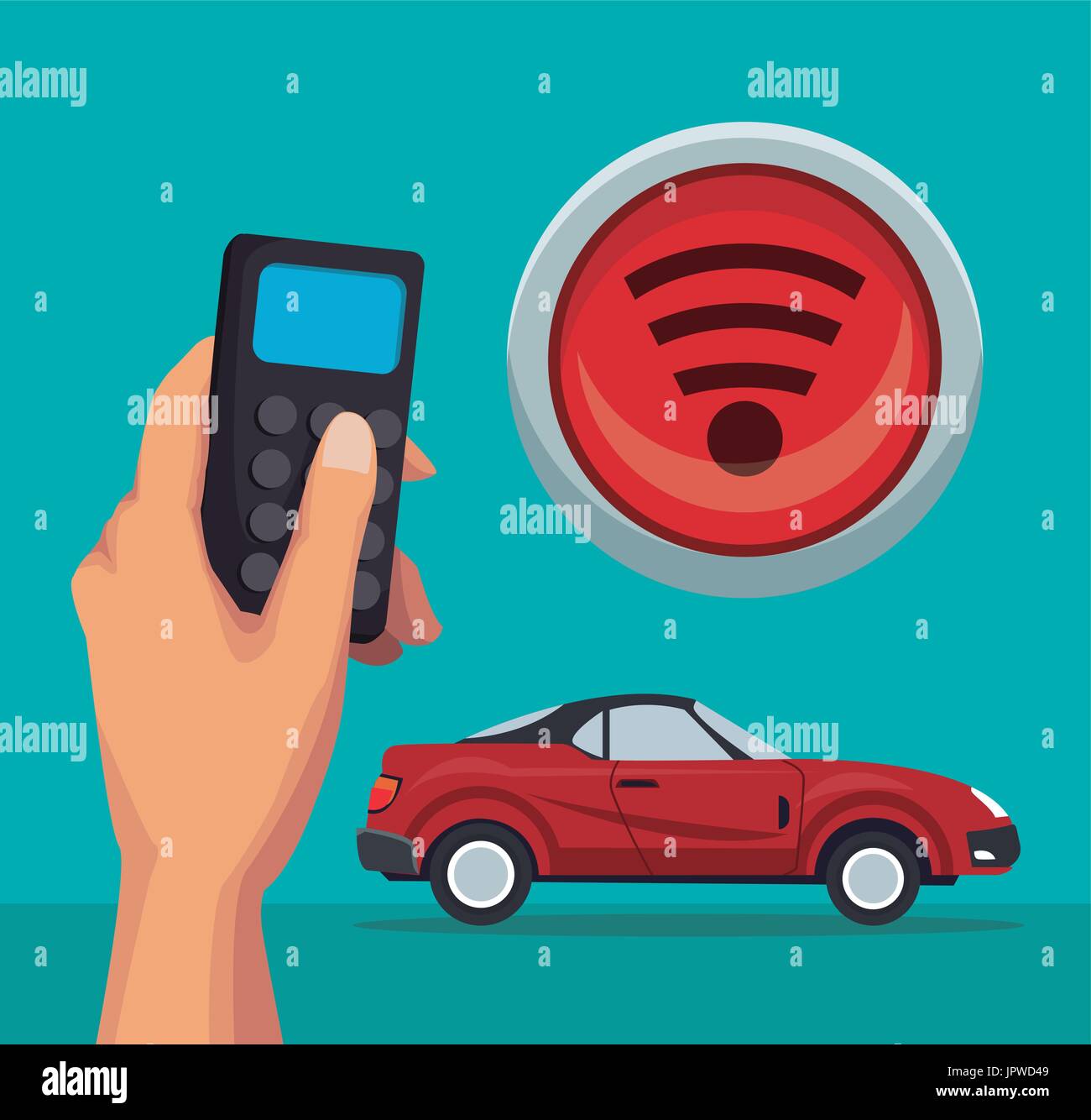 color background of sport convertible car and remote control with ...
