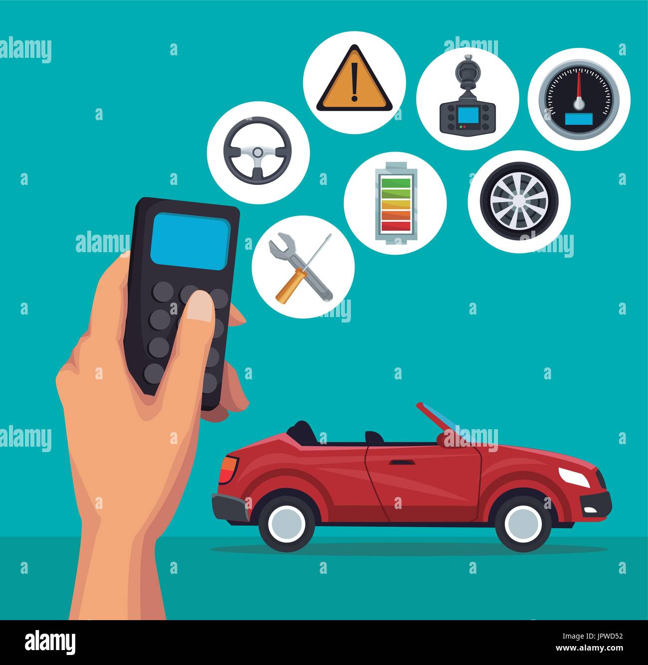 color background of sport convertible car and remote control with ...