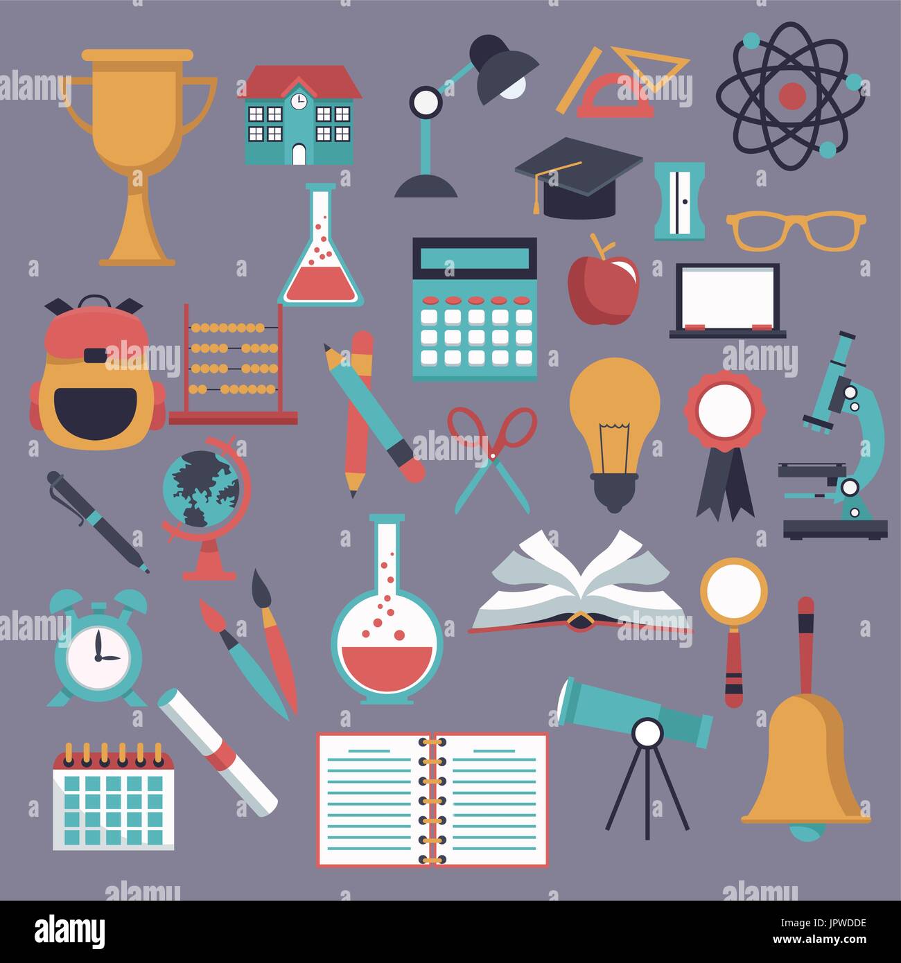 color background with set school elements icons Stock Vector Image ...