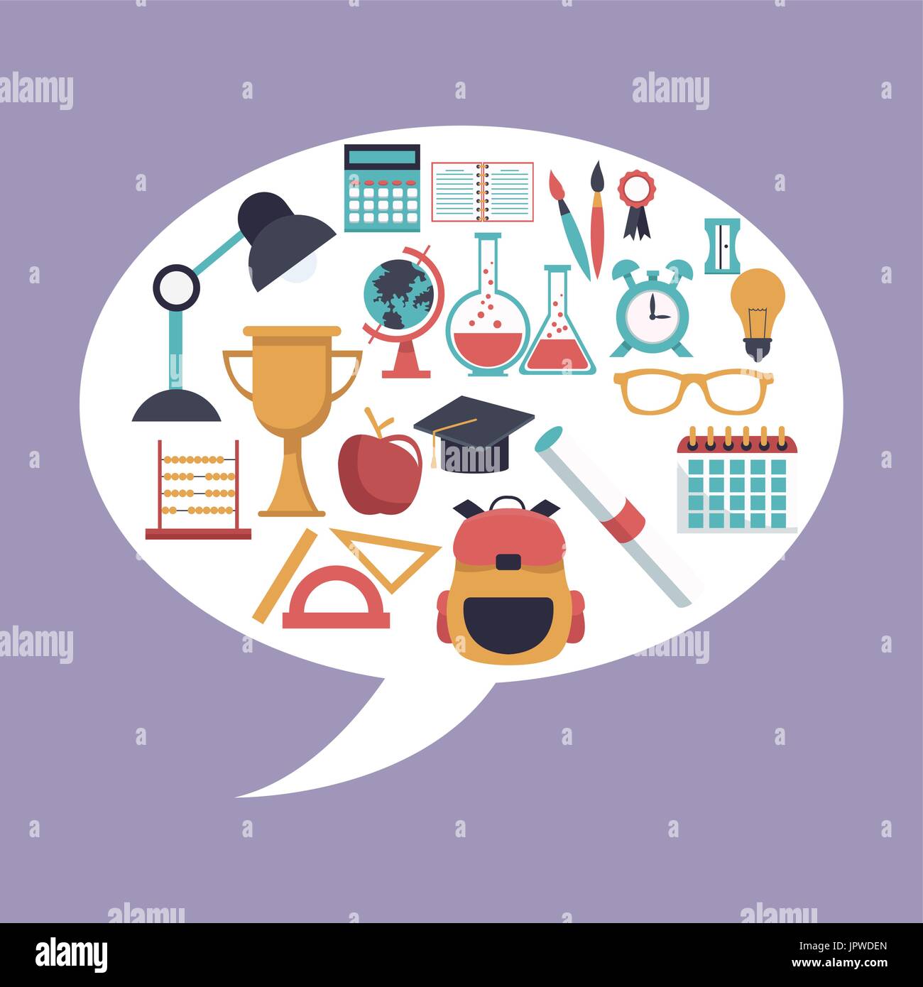 color background with oval dialog box with set school elements icons ...