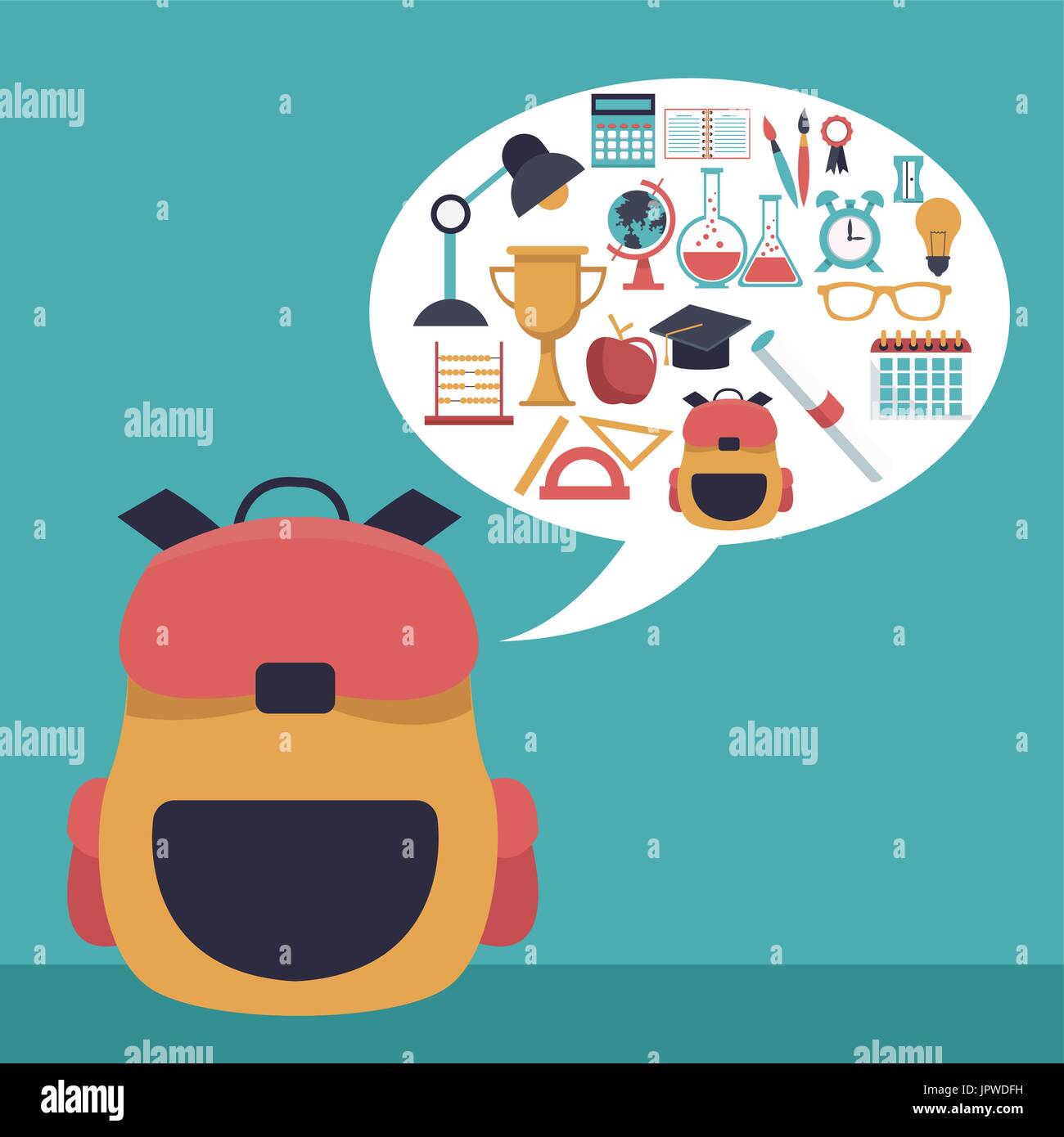 color background with closeup briefcase school and dialog box with ...
