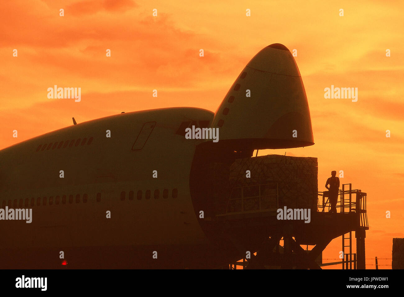 cargo being loaded into open nose cargo door of a Southern Air ...
