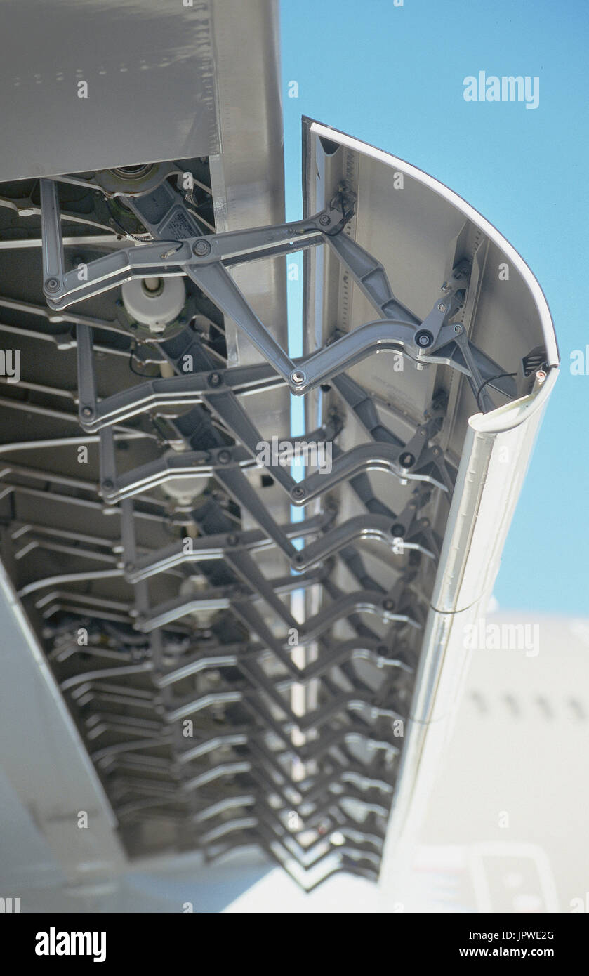 wing leading edge slats deployed showing extension mechanism of an ...