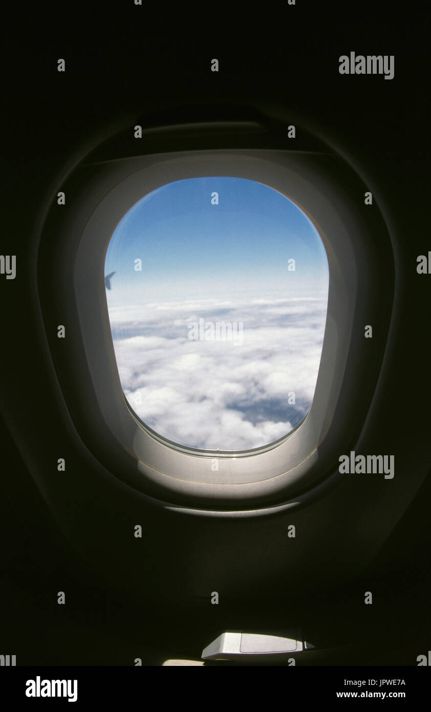 view through airliner cabin window of an Air Portugal Airbus A321 of ...