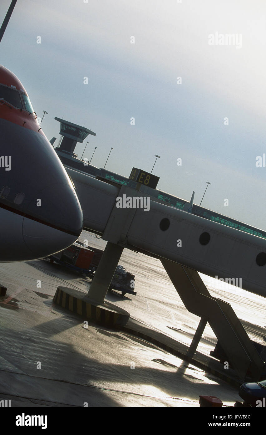 nose of Northwest Airlines Boeing 747 parked at Gate E8 with ground ...
