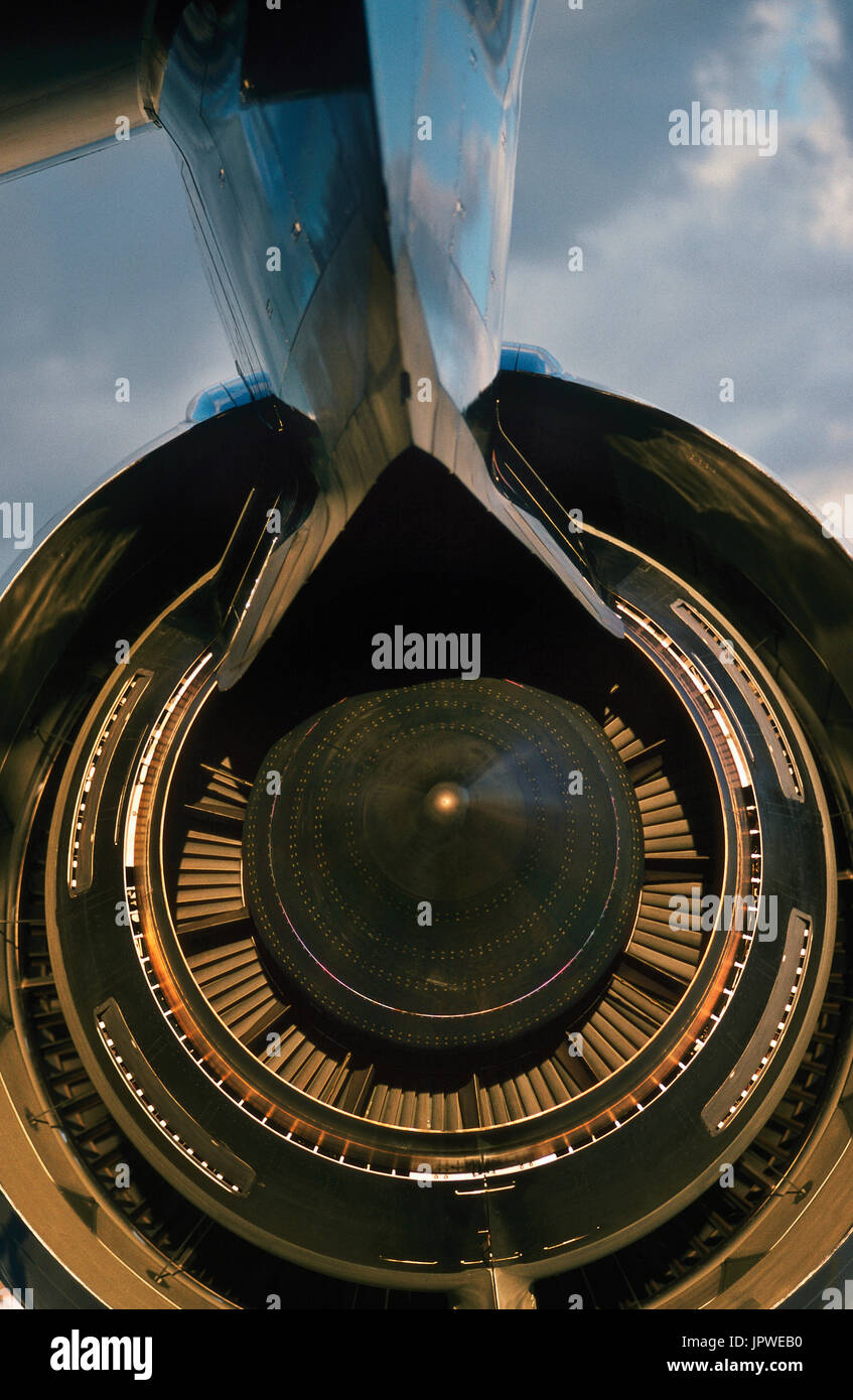 rear view of jet-exhaust section of PW4084 jet engine on a United ...
