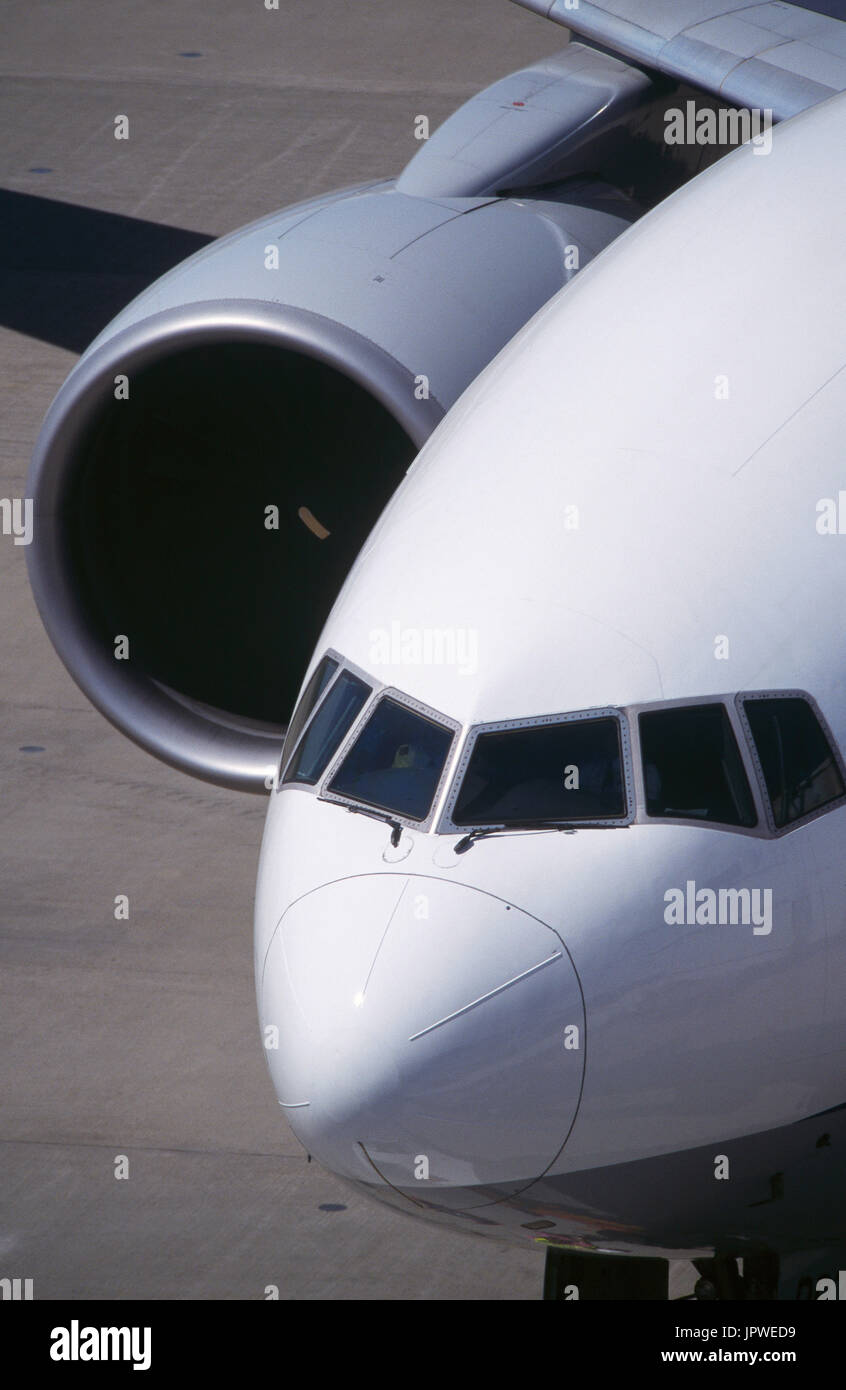 windshield and PW4084 engine intake of ANA Boeing 777-200 parked Stock ...