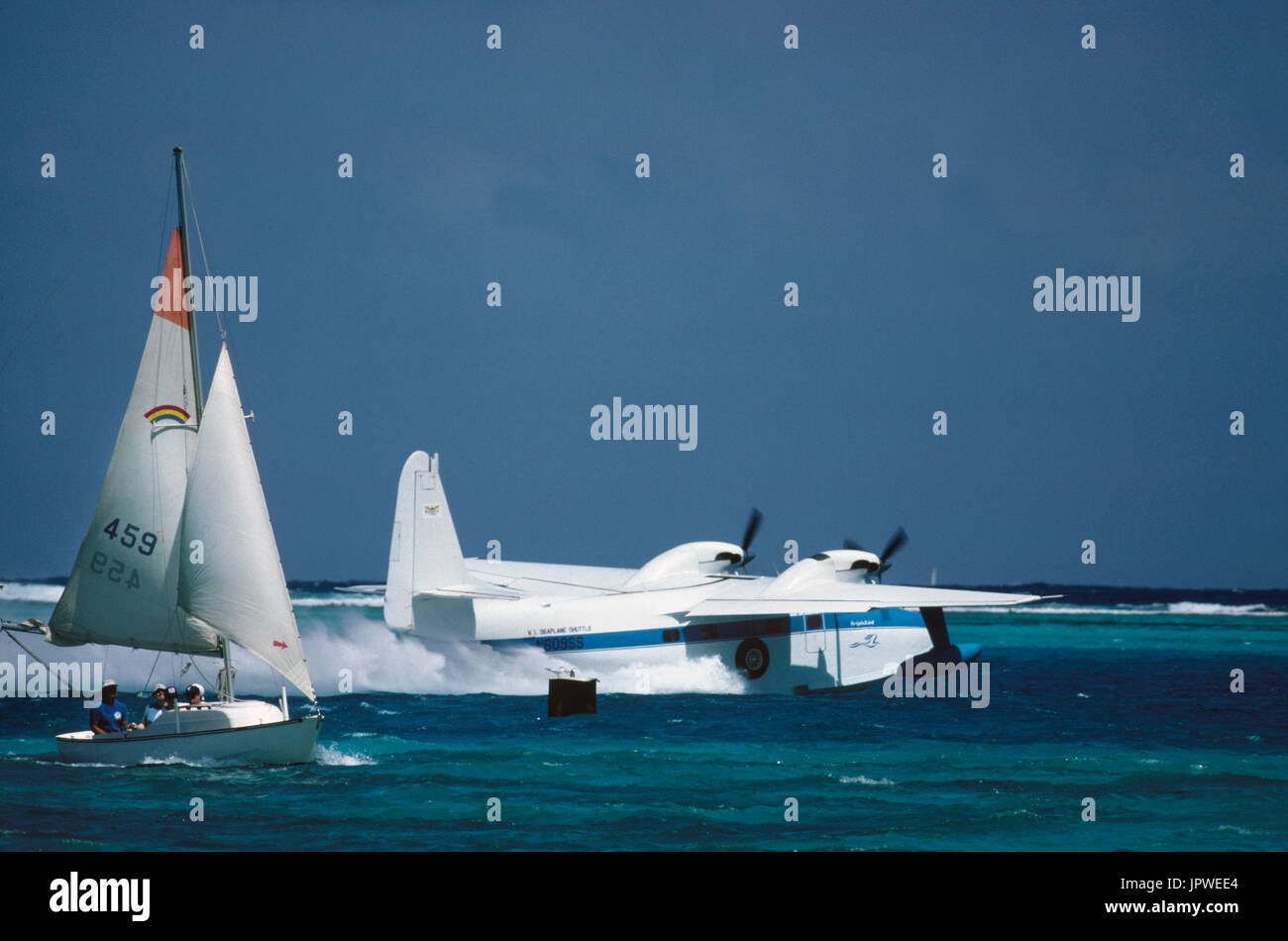 Virgin Island Seaplane Shuttle Grumman G-73 Turbo Mallard taxiing in ...