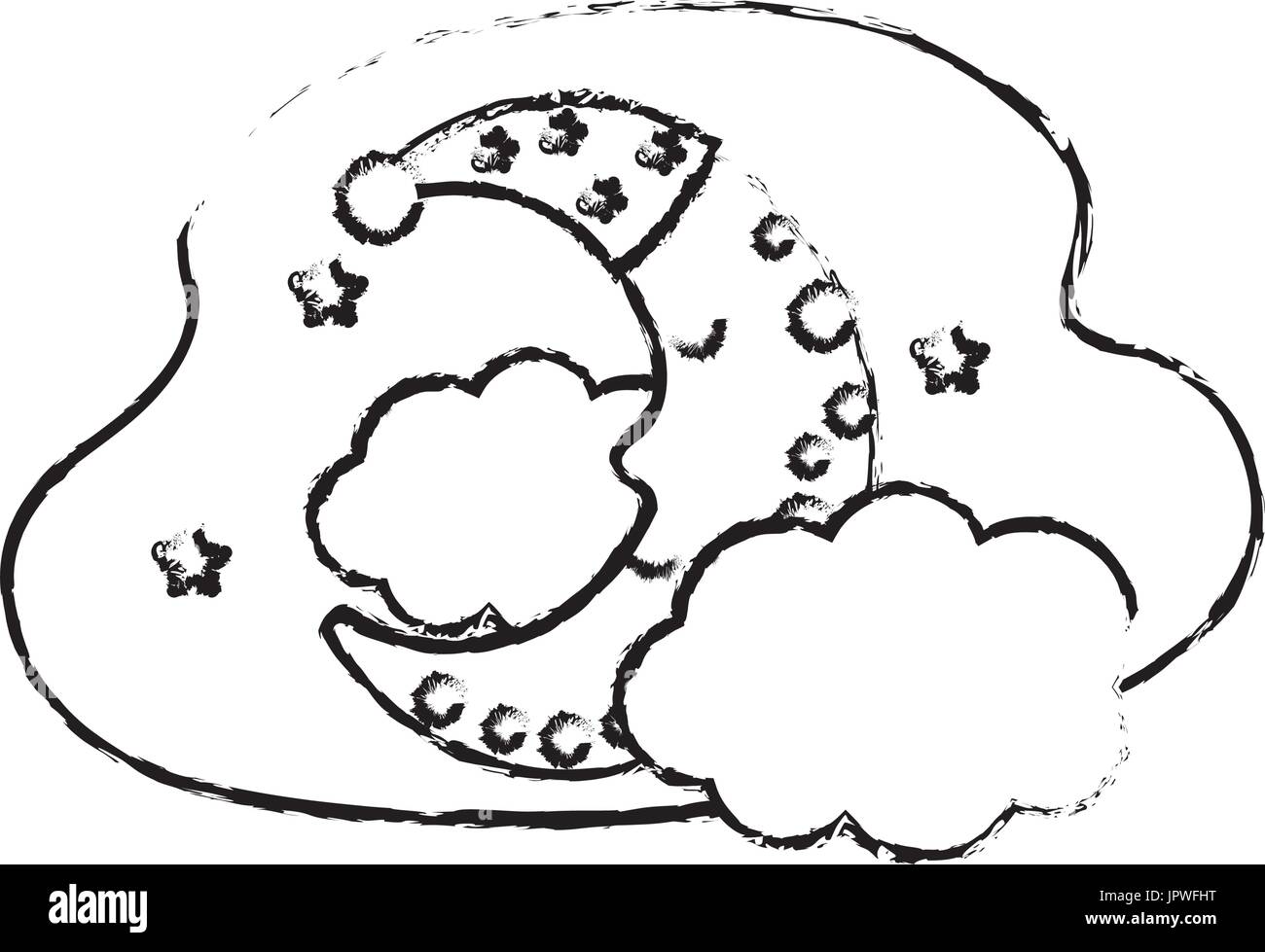figure cute moon with sleep hat design and clouds with stars Stock ...
