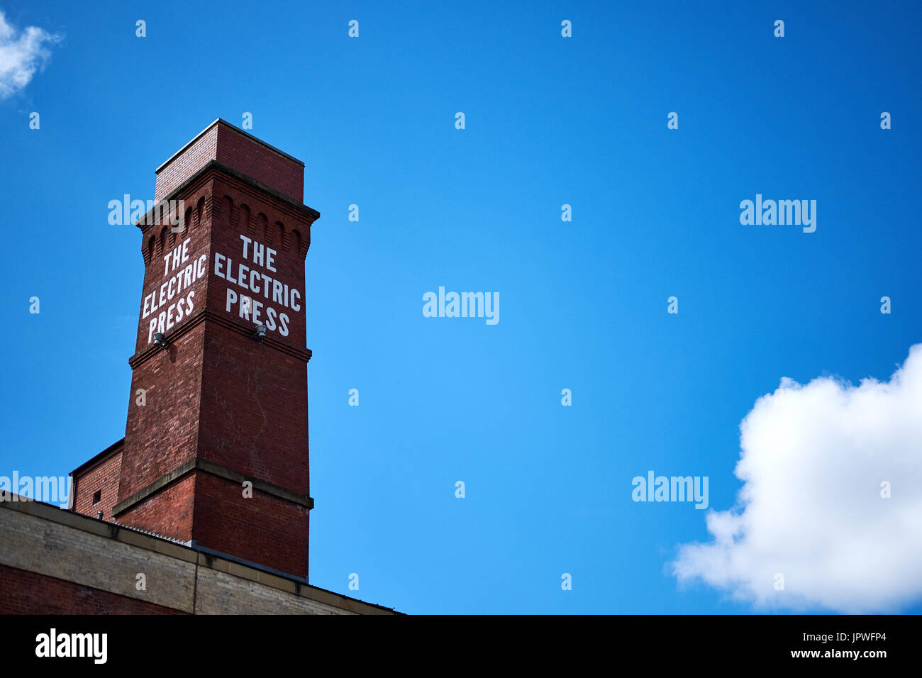 The Electric Press red brick chimney in Leeds, Yorkshire, England Stock ...