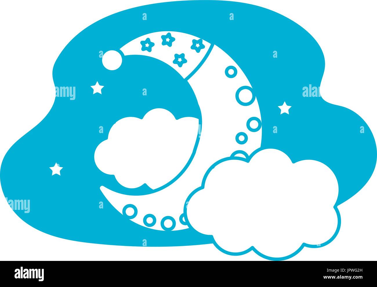 silhouette cute moon with sleep hat design and clouds with stars Stock ...