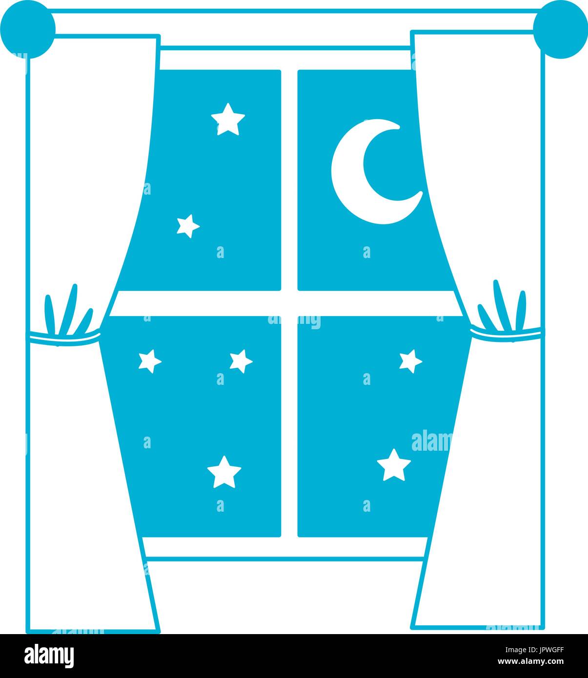 silhouette window with curtain the night and moon with star Stock ...