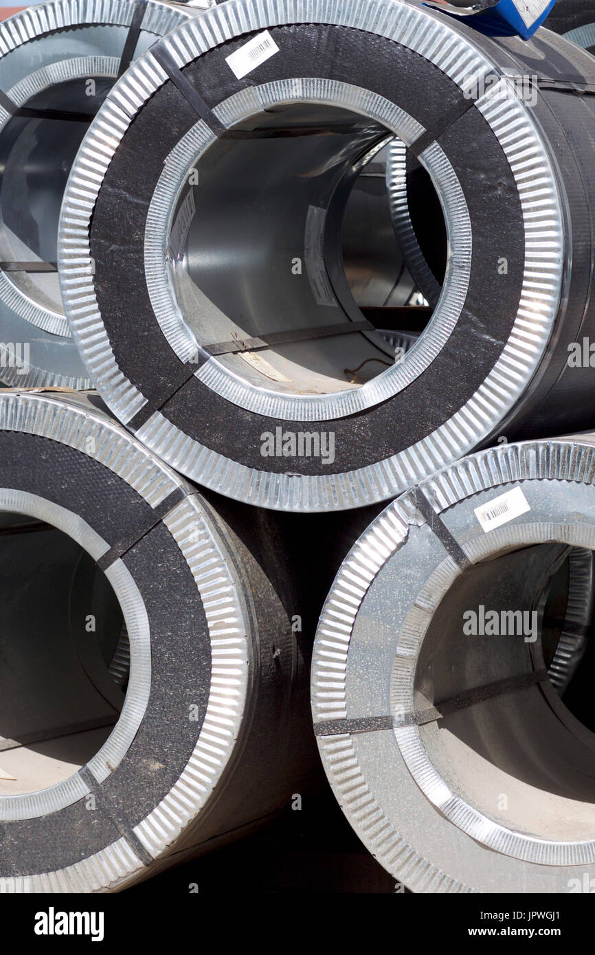 Rolls of cold-rolled galvanized steel with polymer coating in stock ...