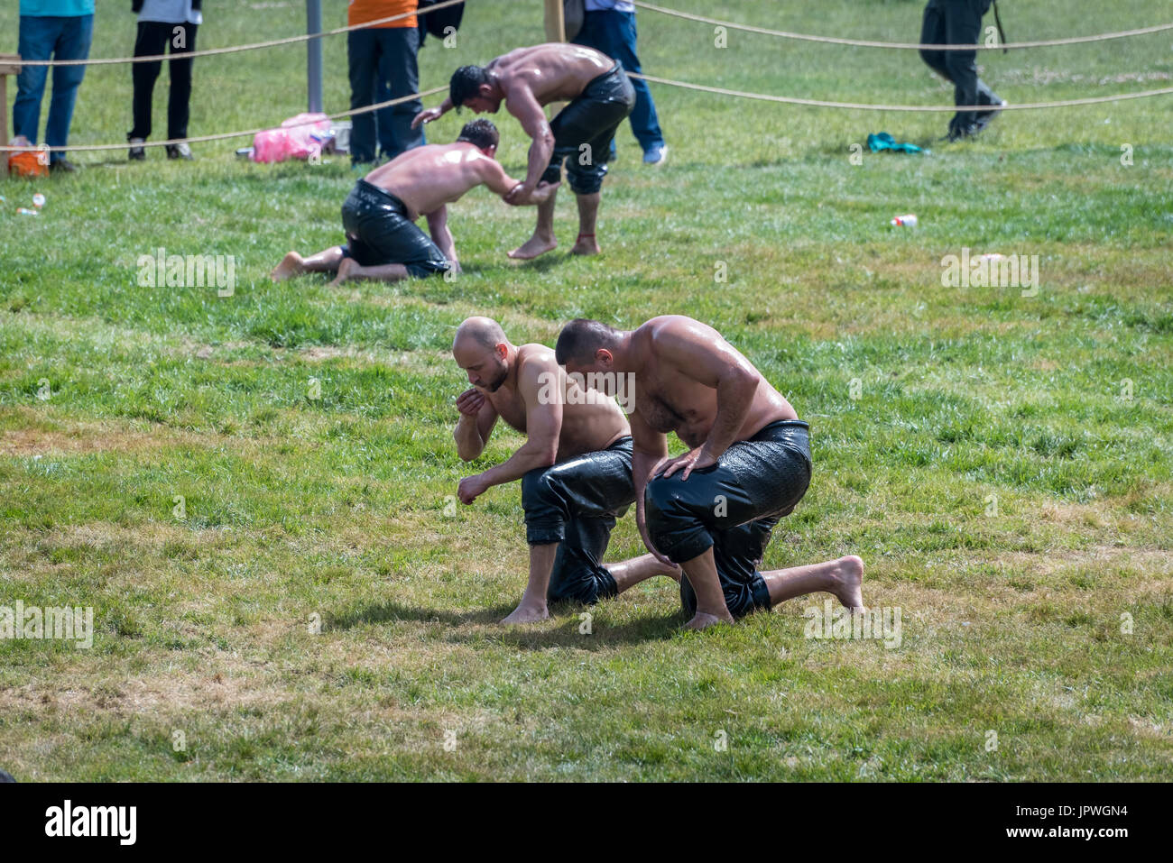 Unidentified oil wrestlers.Oil wrestling (Yagli Gures),also called ...