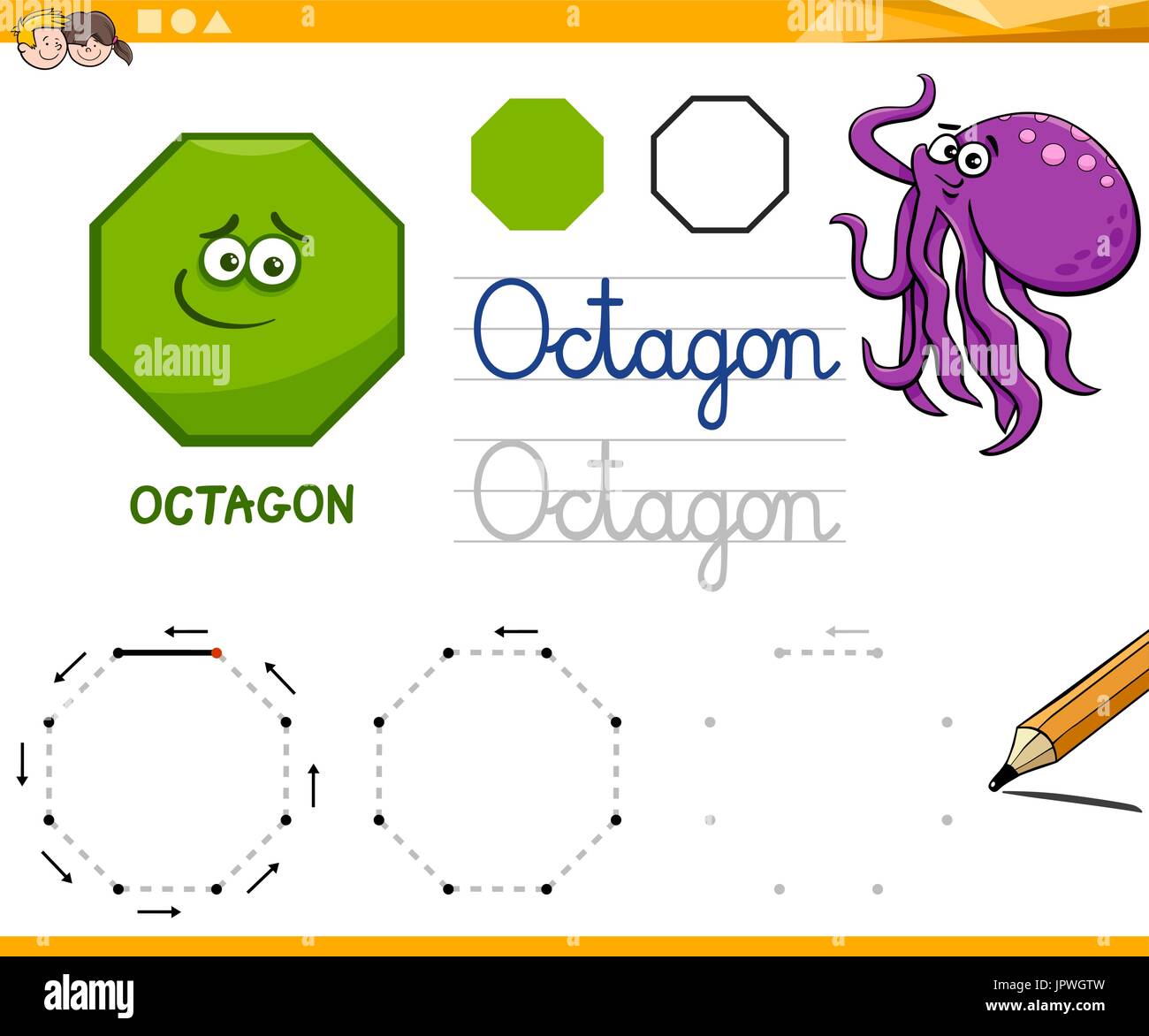 Educational Cartoon Illustration of Octagon Basic Geometric Shape for ...