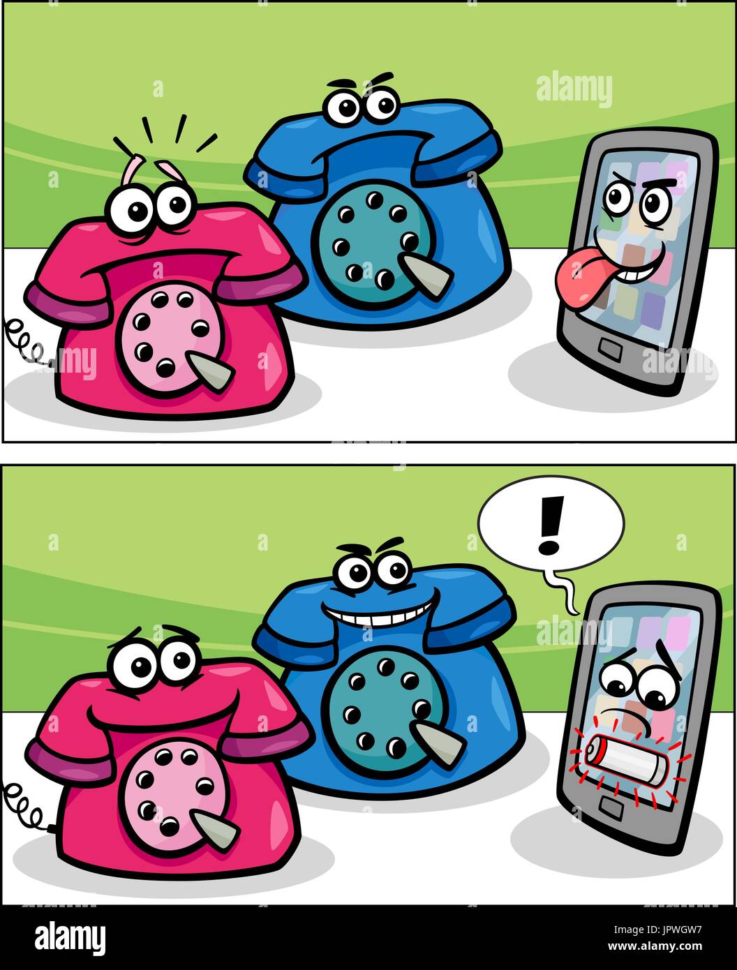 Cartoon Illustration of Smart Phone and Retro Phones Comic Story Stock ...