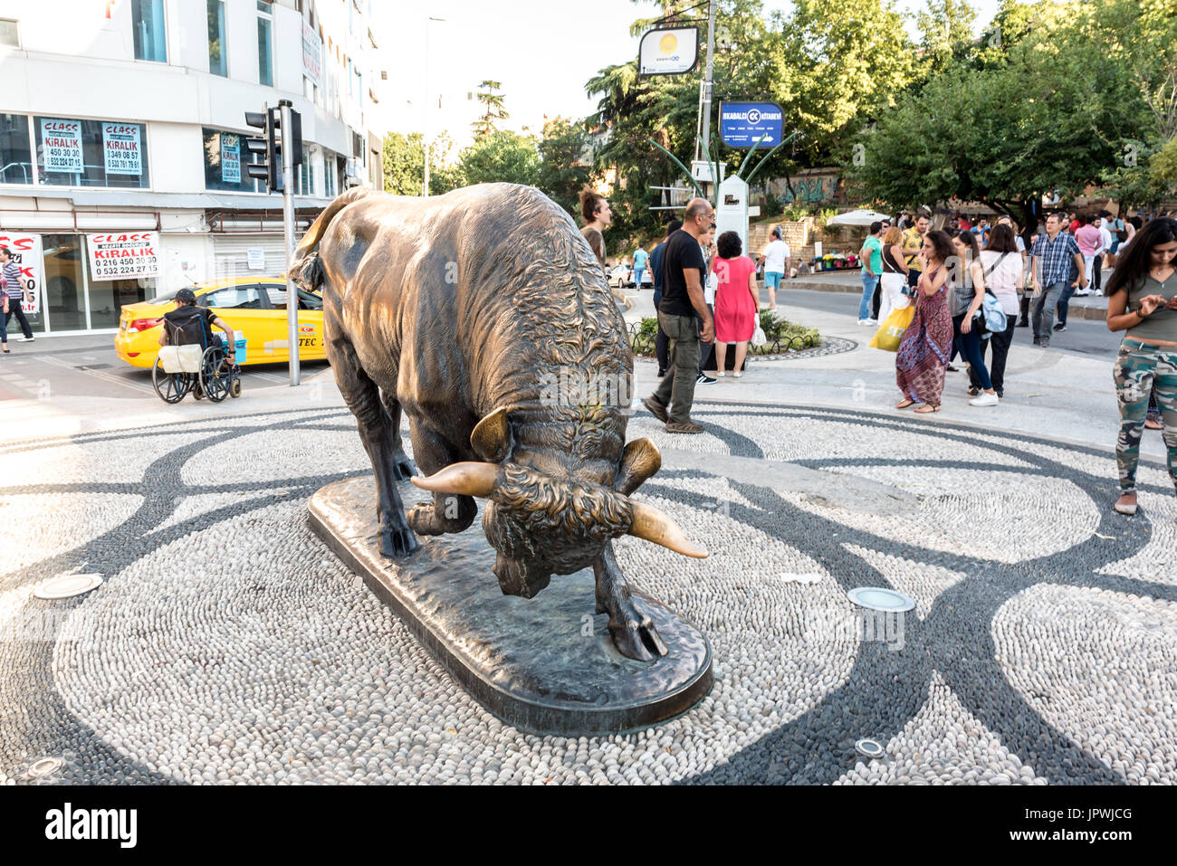 Bull statue at the Kadikoy square is symbol of Kadikoy and a popular ...