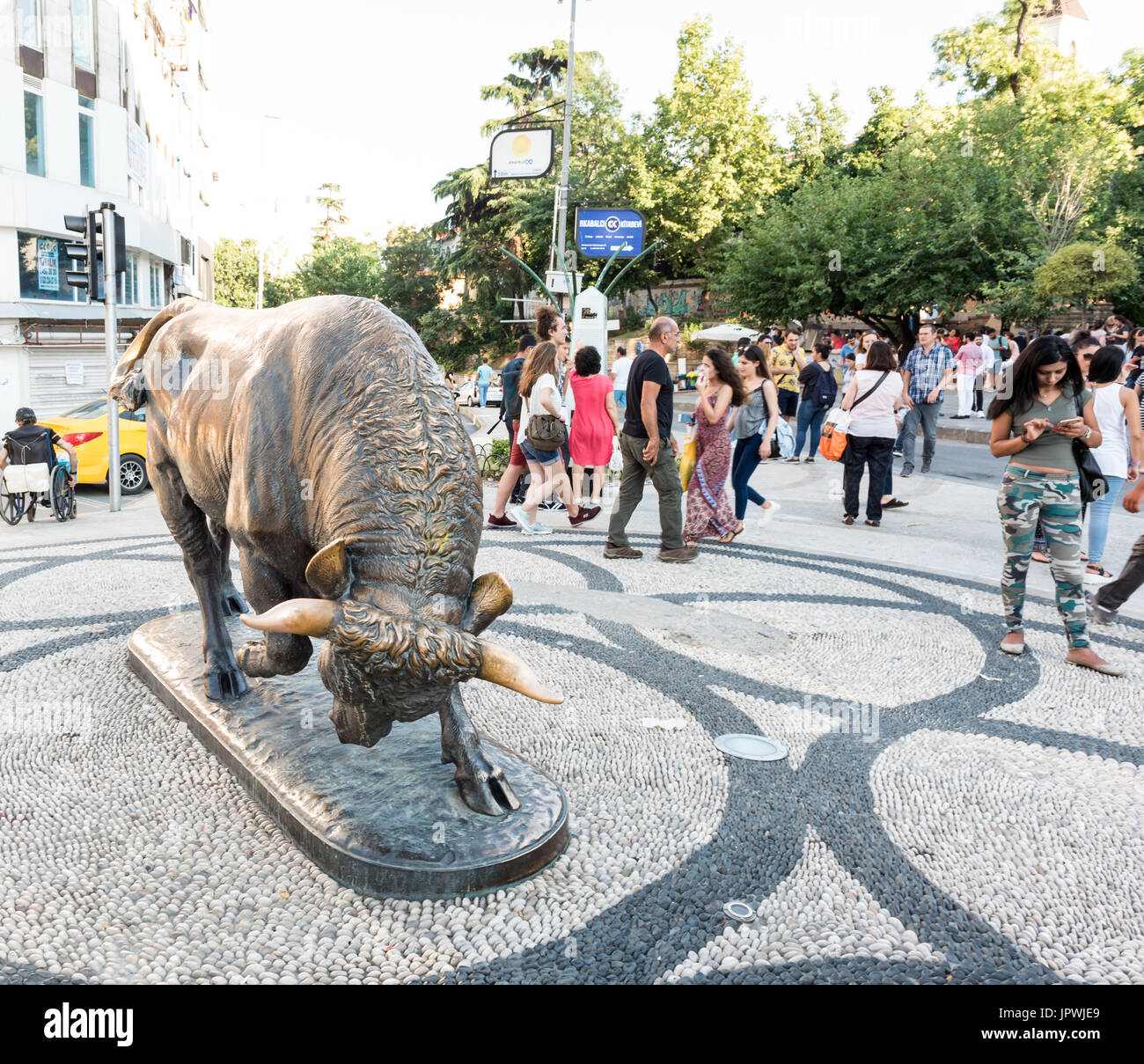 Bull statue at the Kadikoy square is symbol of Kadikoy and a popular ...