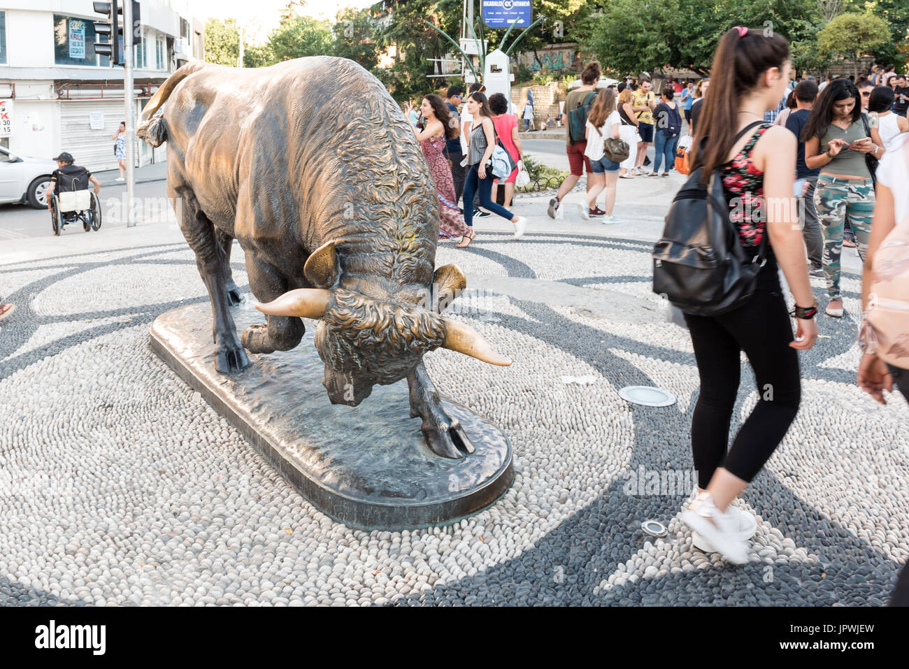 Bull statue at the Kadikoy square is symbol of Kadikoy and a popular ...
