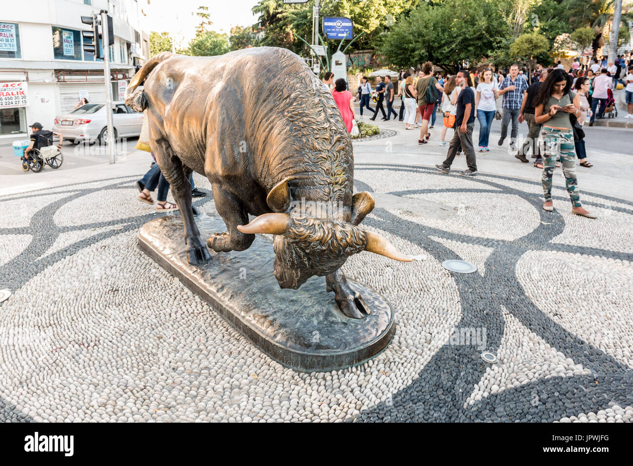 Bull statue at the Kadikoy square is symbol of Kadikoy and a popular ...