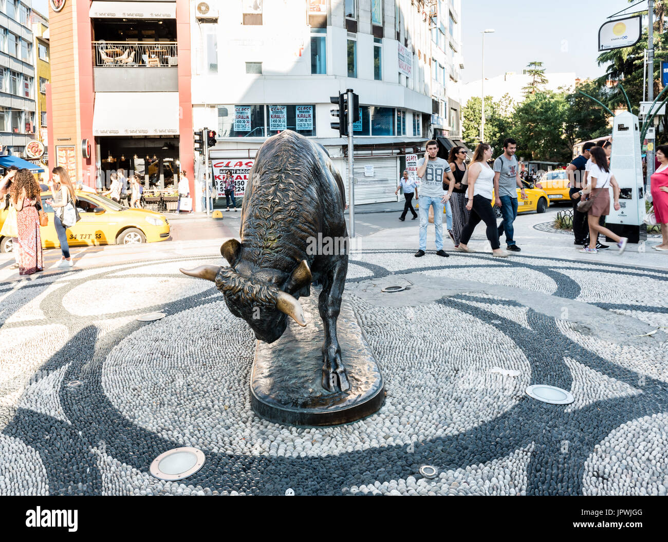 Bull statue at the Kadikoy square is symbol of Kadikoy and a popular ...