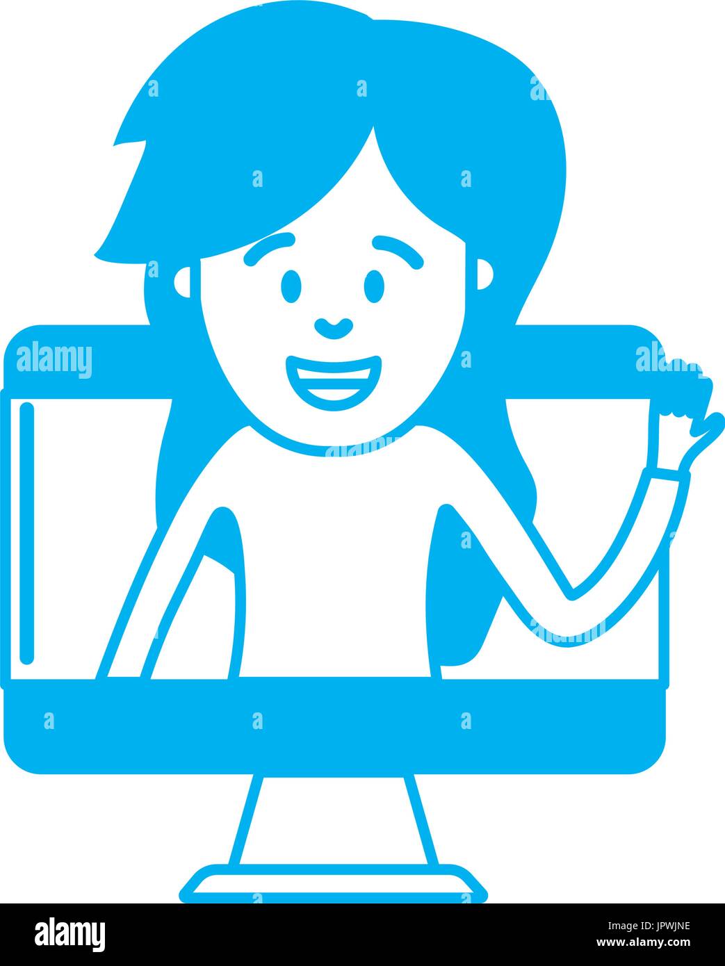 silhouette technology computer with woman inside Stock Vector Image ...