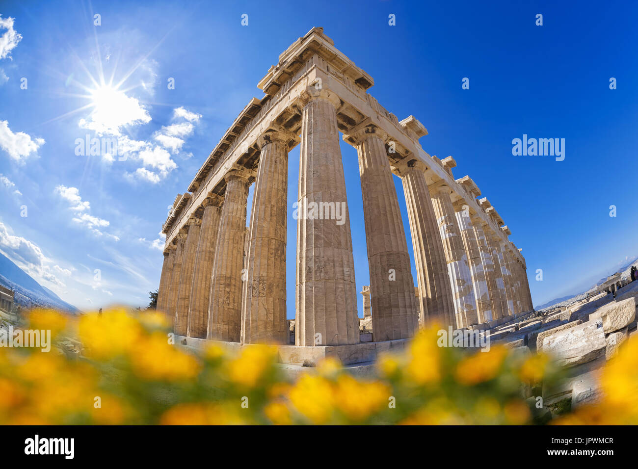 Parthenon temple against sunrise on the Athenian Acropolis, Greece ...