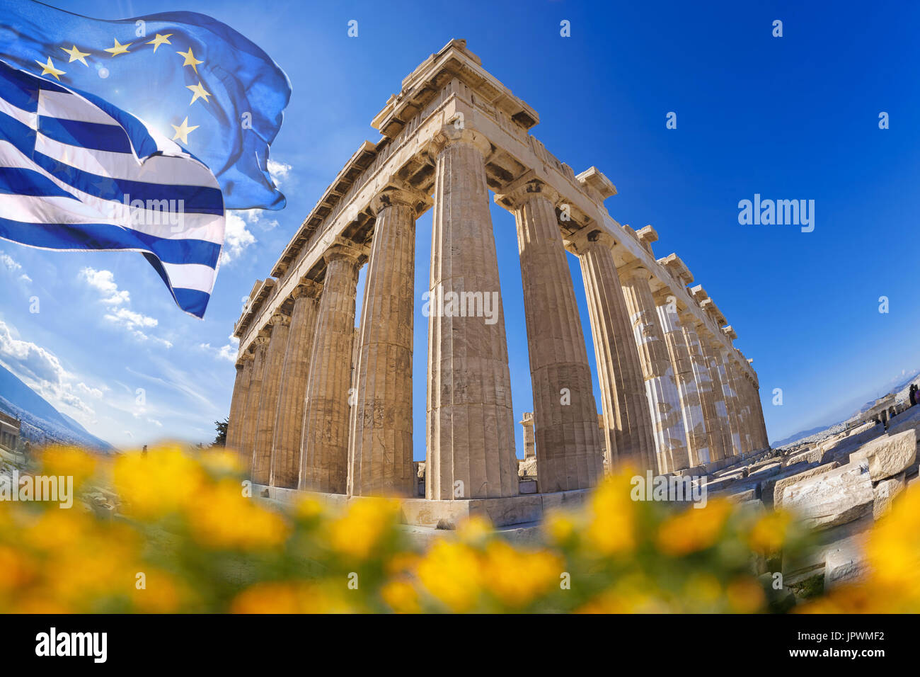 Parthenon temple against sunrise on the Athenian Acropolis, Greece ...