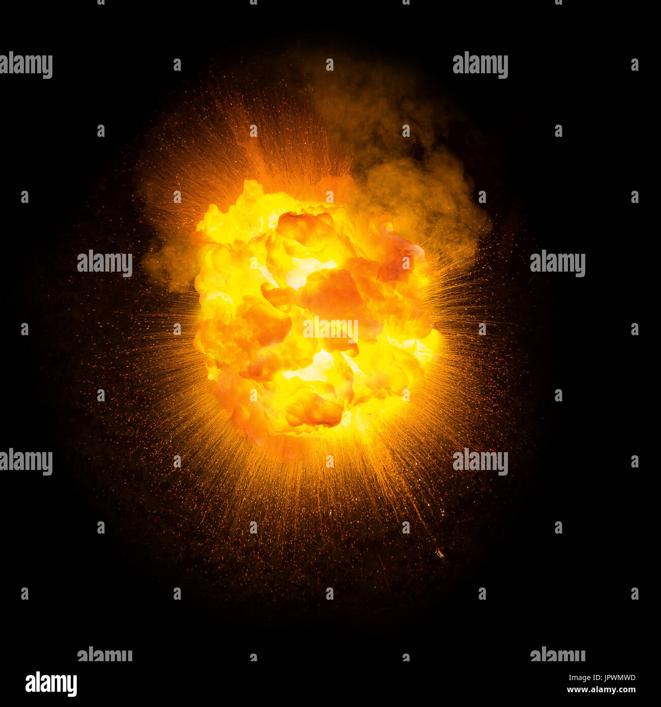 Realistic fiery explosion with sparks over a black background Stock ...