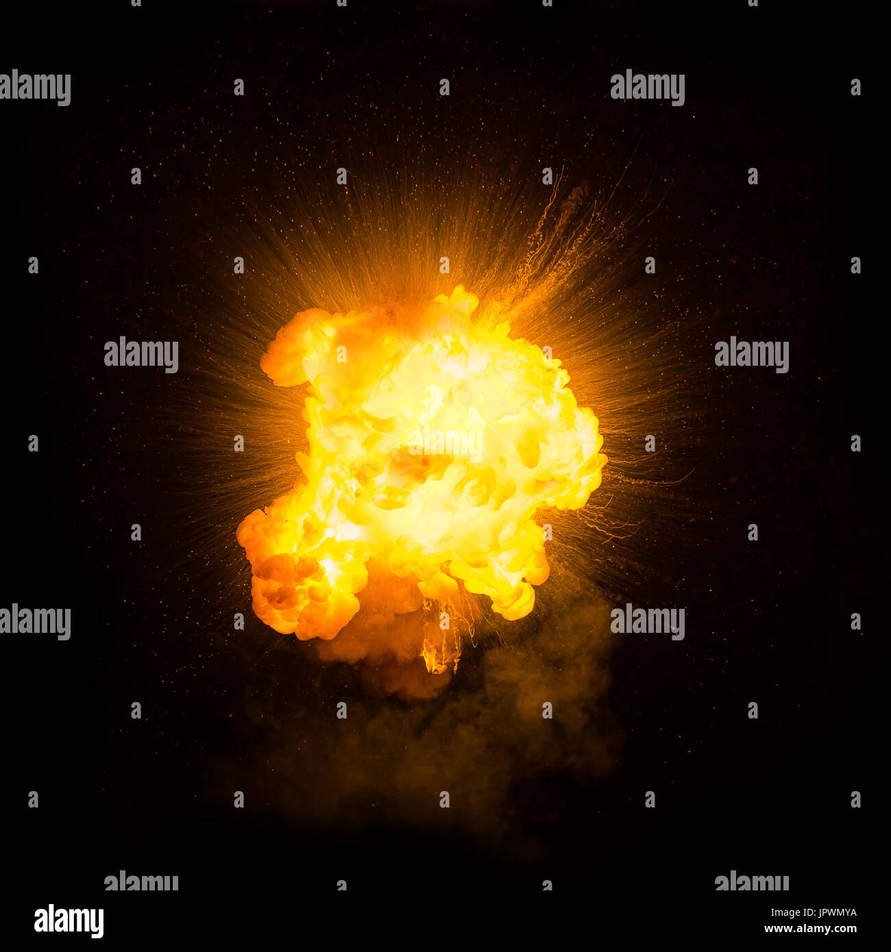 Realistic fiery explosion with sparks over a black background Stock ...