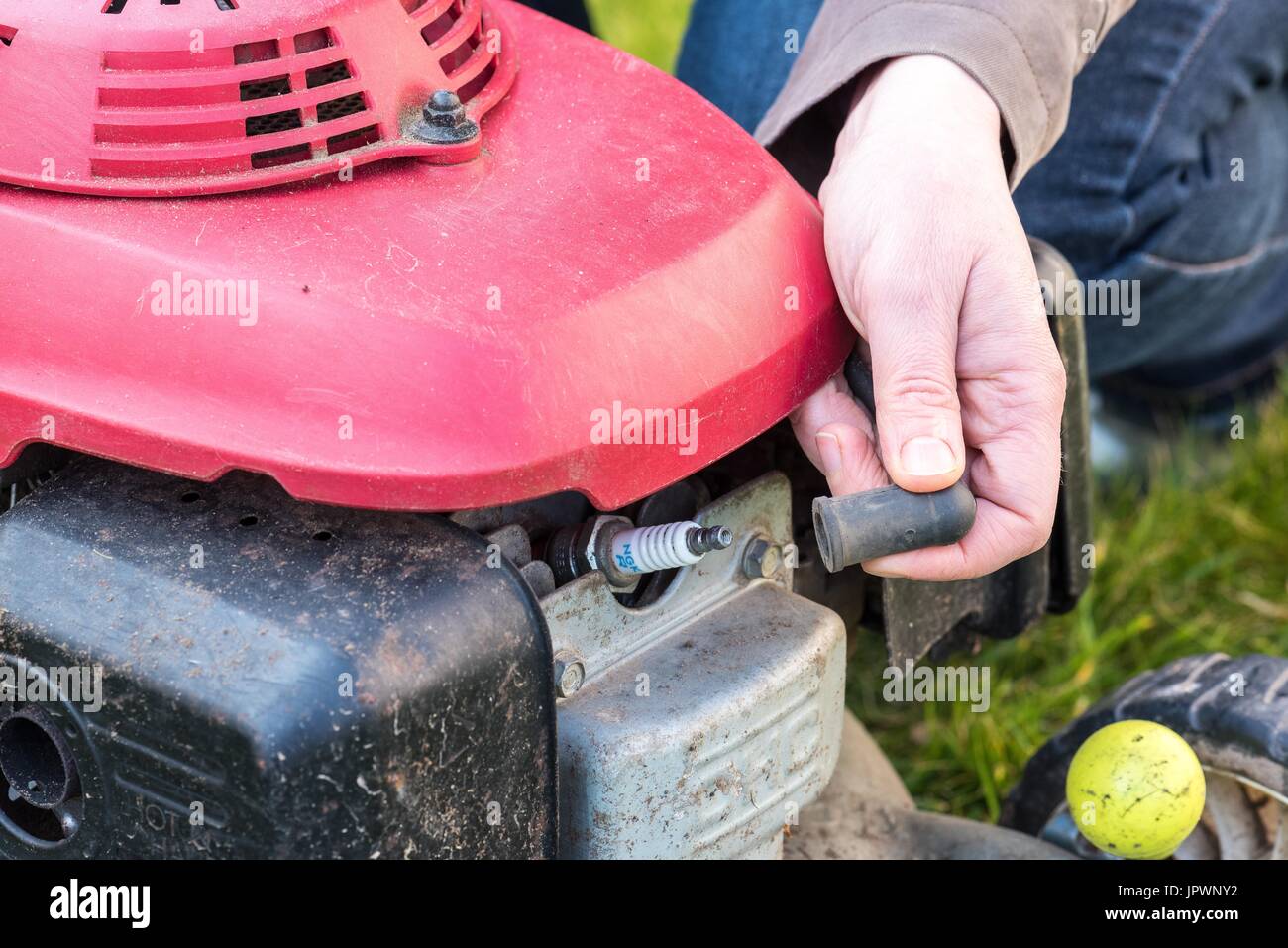 Maintenance of a lawn mower Stock Photo - Alamy