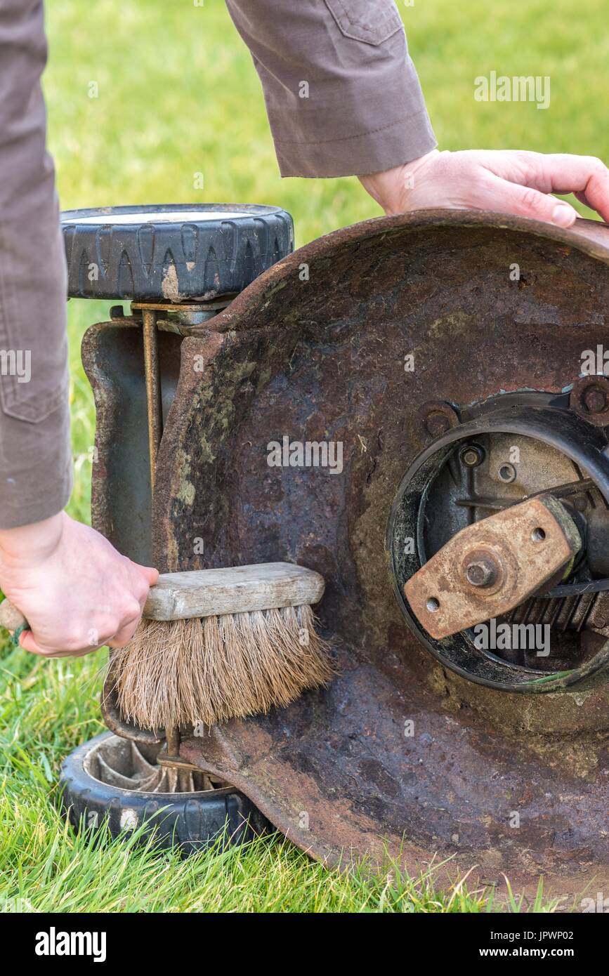 Maintenance of a lawn mower Stock Photo - Alamy